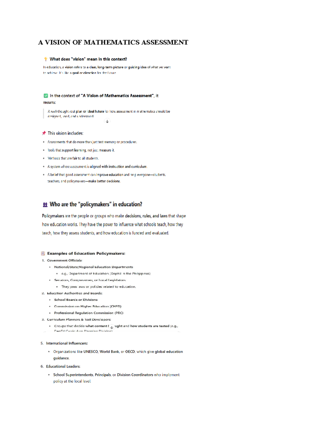 A Vision of Mathematics Assessment: Lesson 7 Insights - Studocu