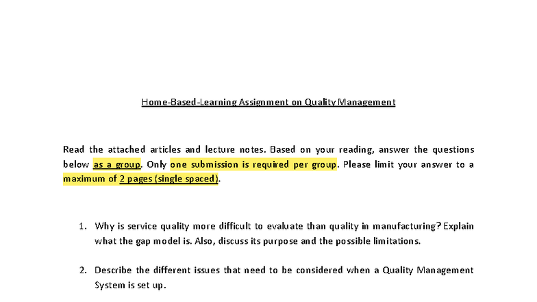 Quality Management Assignment: Group Analysis & Insights - Studocu
