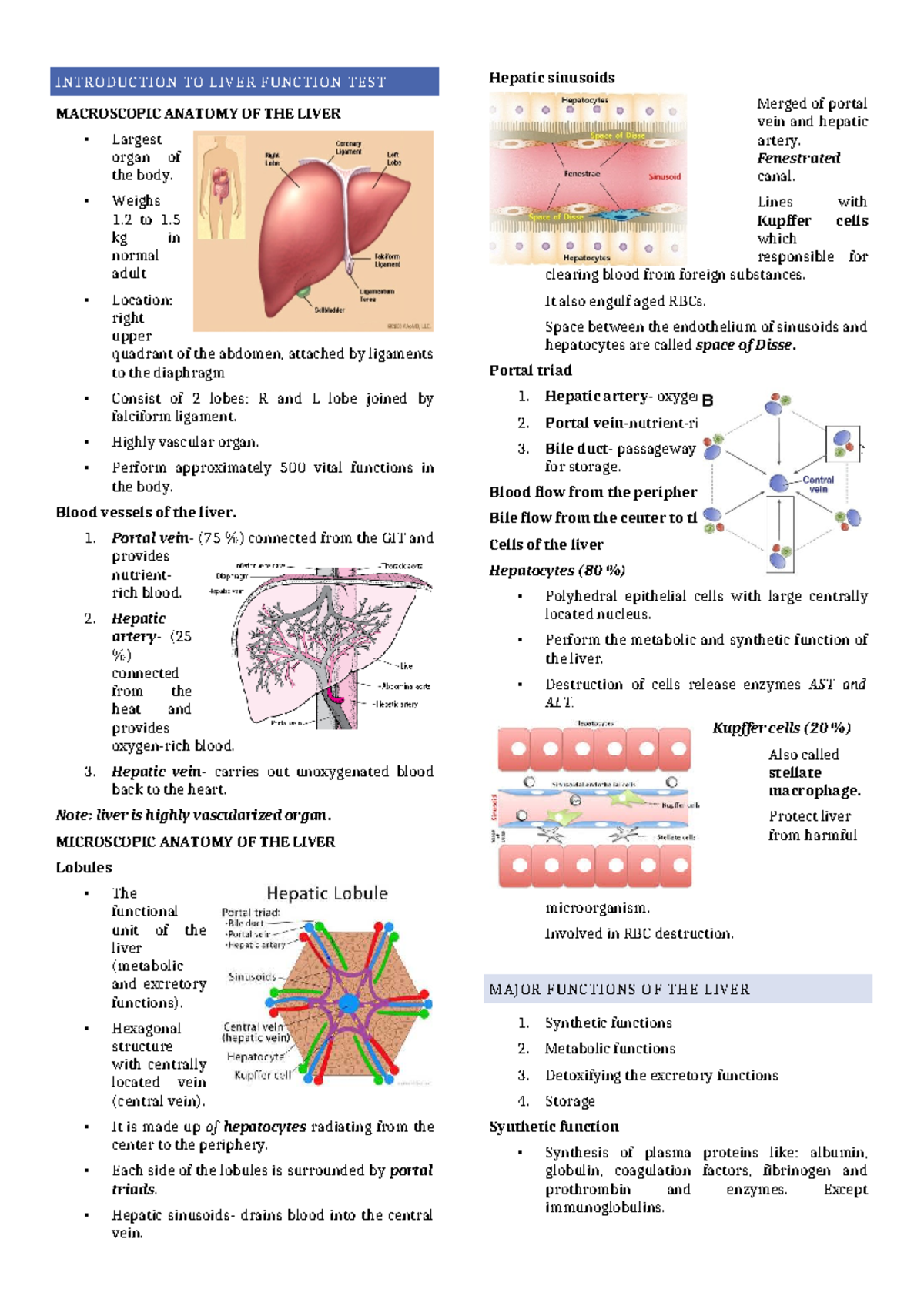 CC Finals - Lecture Notes on Liver Function and Diseases - Studocu