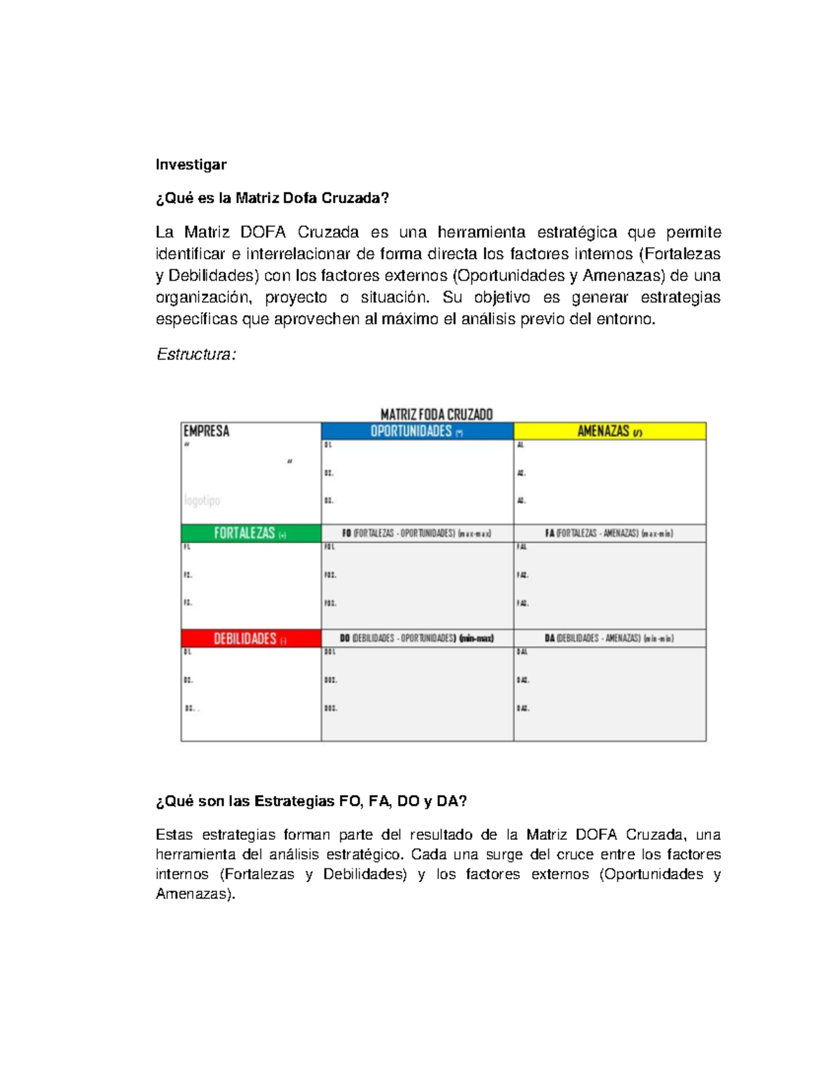 Matriz DOFA Cruzada: Estrategias y Limitaciones en Análisis Estratégico ...