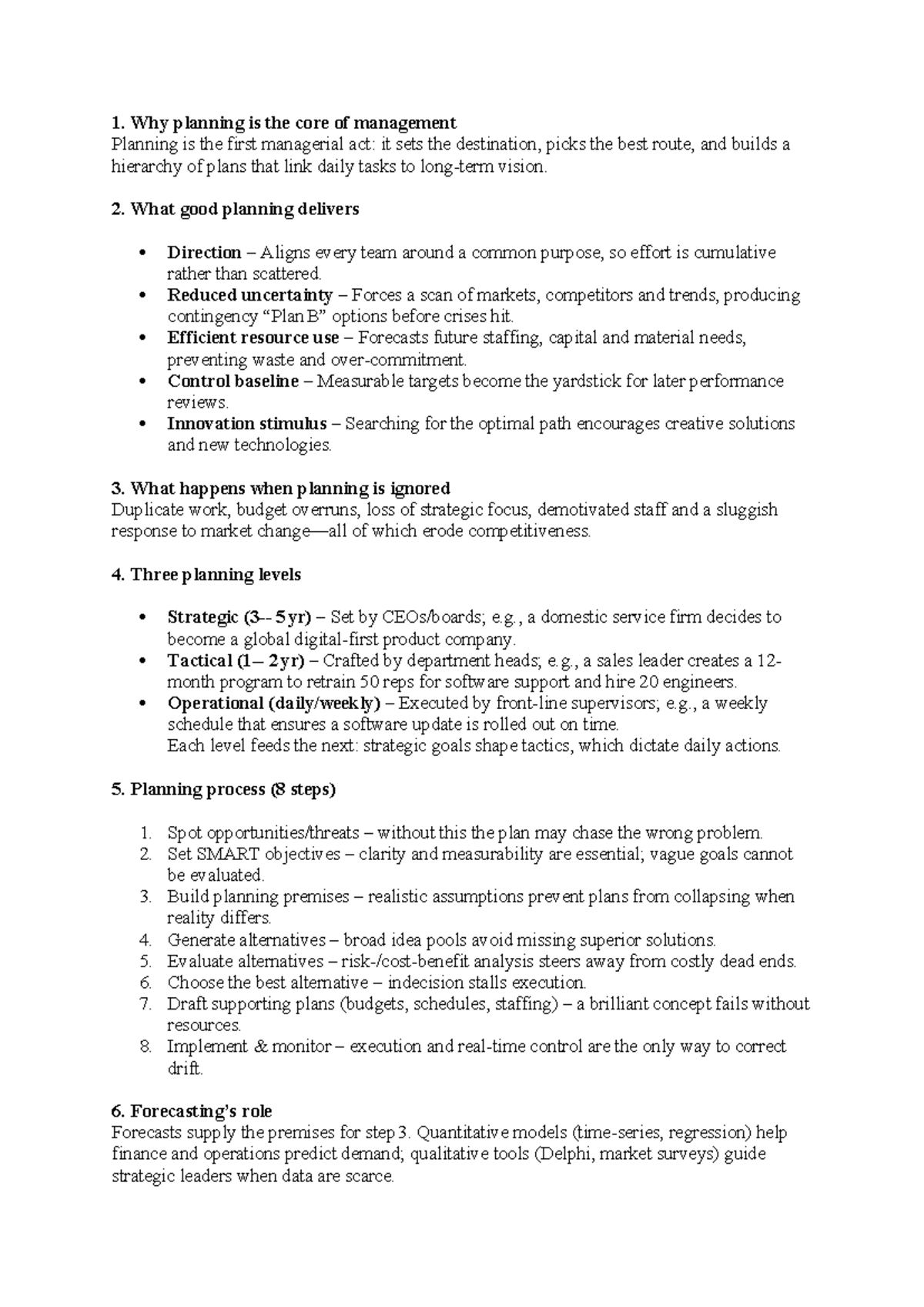 Planning in Management: Core Concepts and Processes (Topic 3) - Studocu