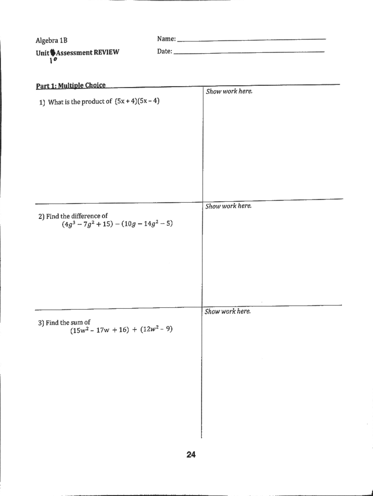 1B Unit 10 Review with Answer Key for Study Purposes - Studocu