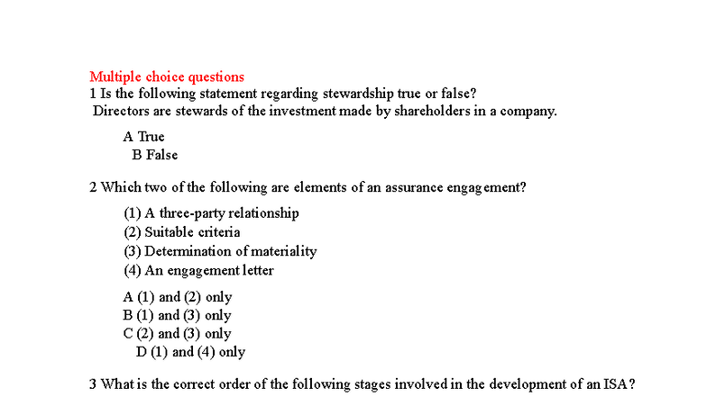 Multiple Choice Questions for Audit - ACCA Exam Prep - Studocu