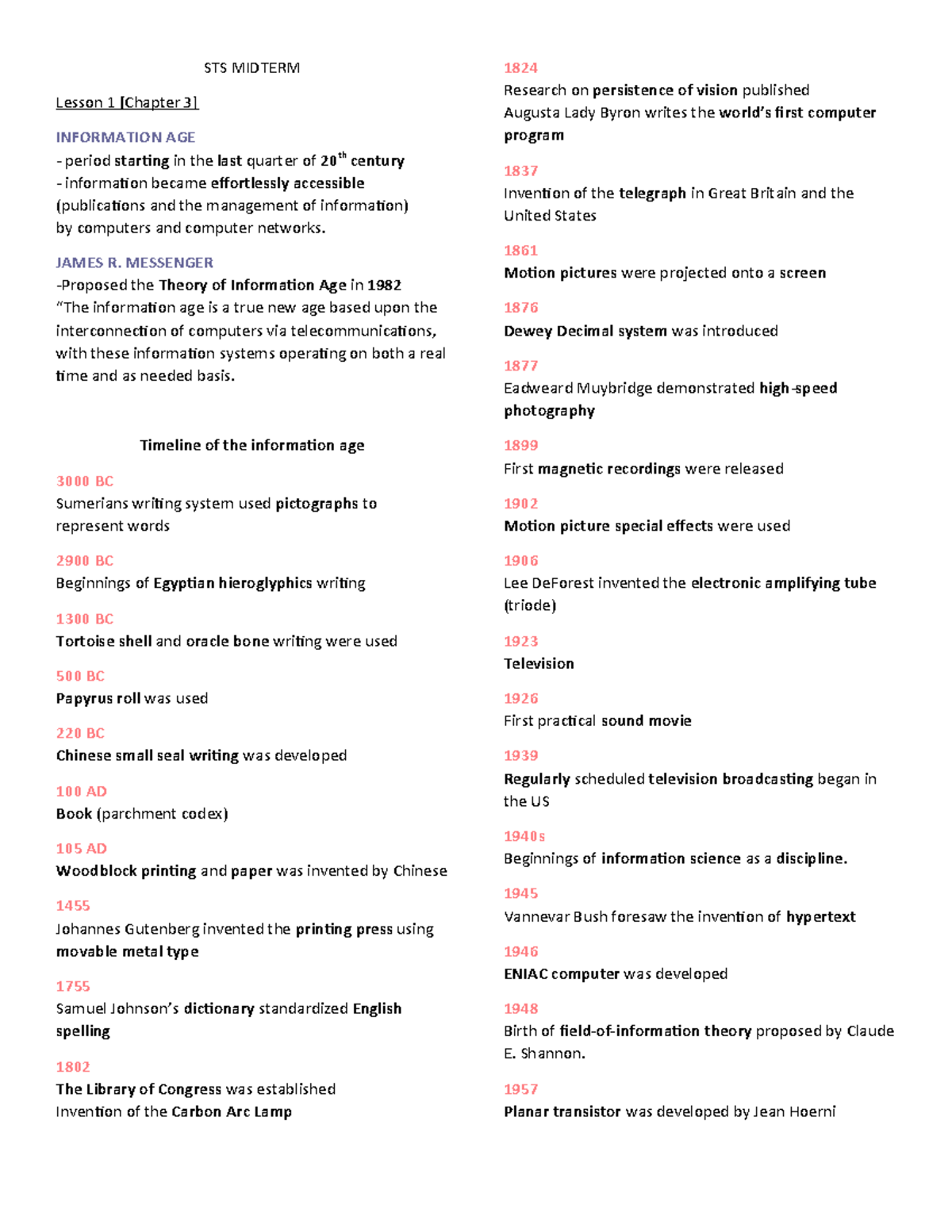 STS 200 - Information Age: Midterm Summary Insights - Studocu