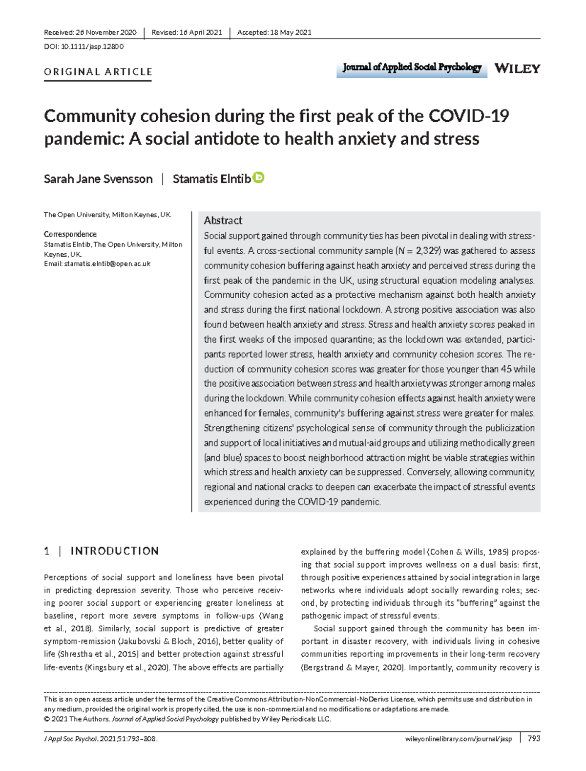 Community Cohesion and Health Anxiety During COVID-19: A Study - Studocu