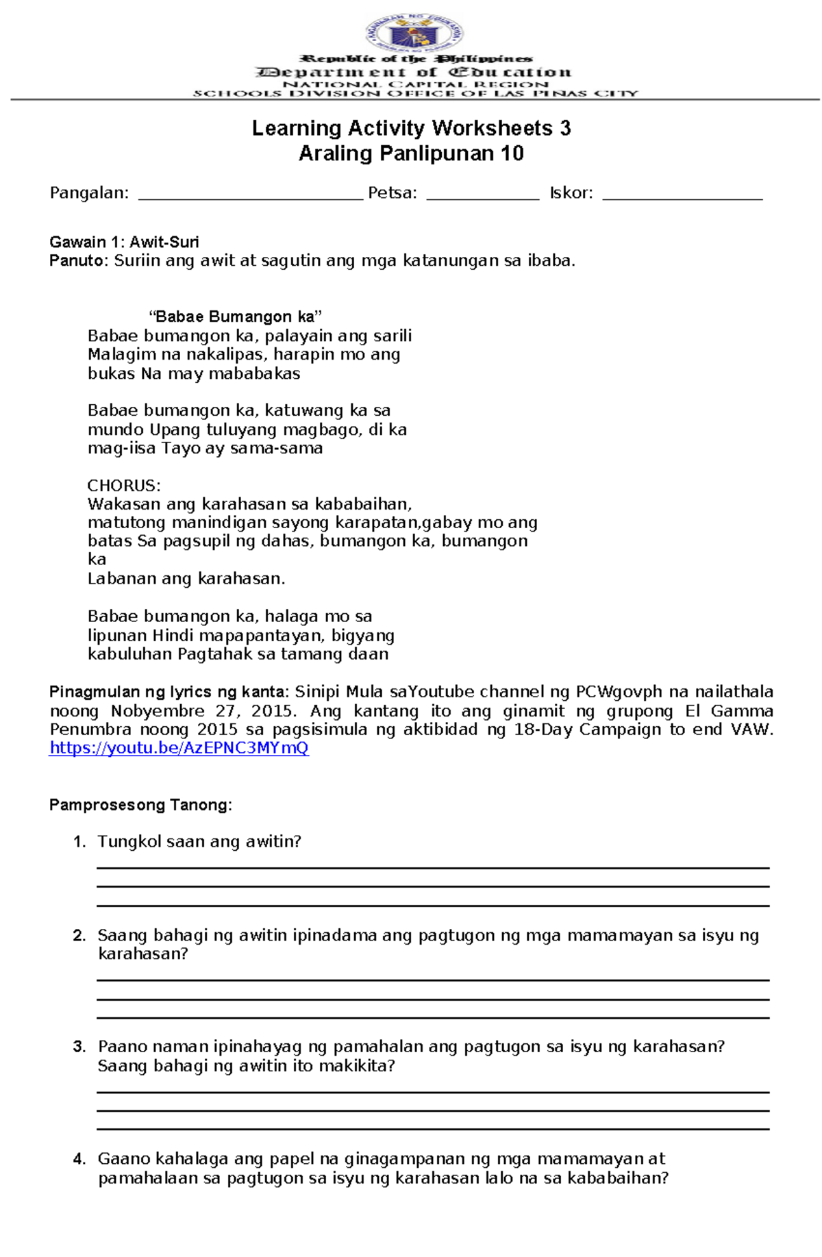 Module 3 Q3 - Araling Panlipunan 10 Pangalan: Petsa: Iskor: Gawain 1 ...