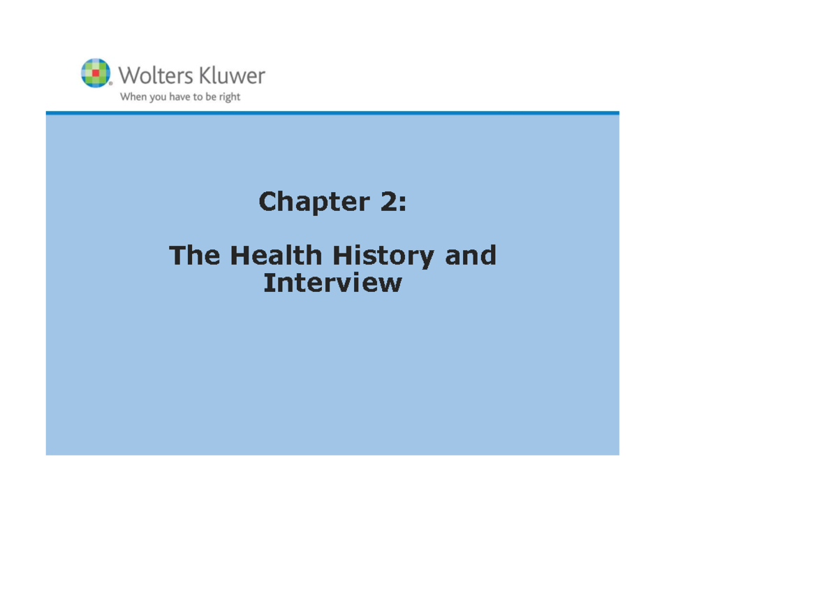 Jensen CH 02: Health History & Interview Techniques in Nursing - Studocu
