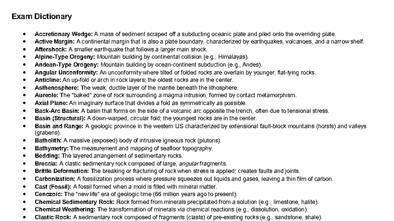 Geology 101: Exam Dictionary of Key Terms and Concepts - Studocu