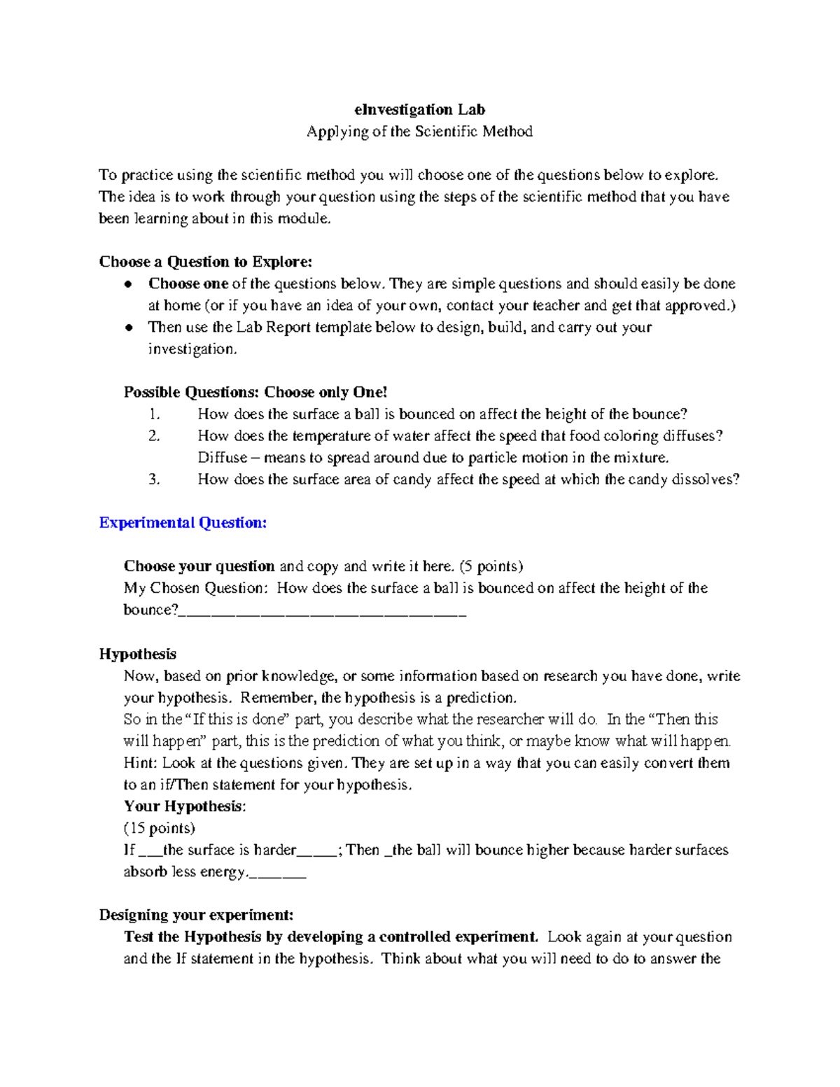 Scientific Method Investigation Lab: Exploring Bounce Heights - Studocu