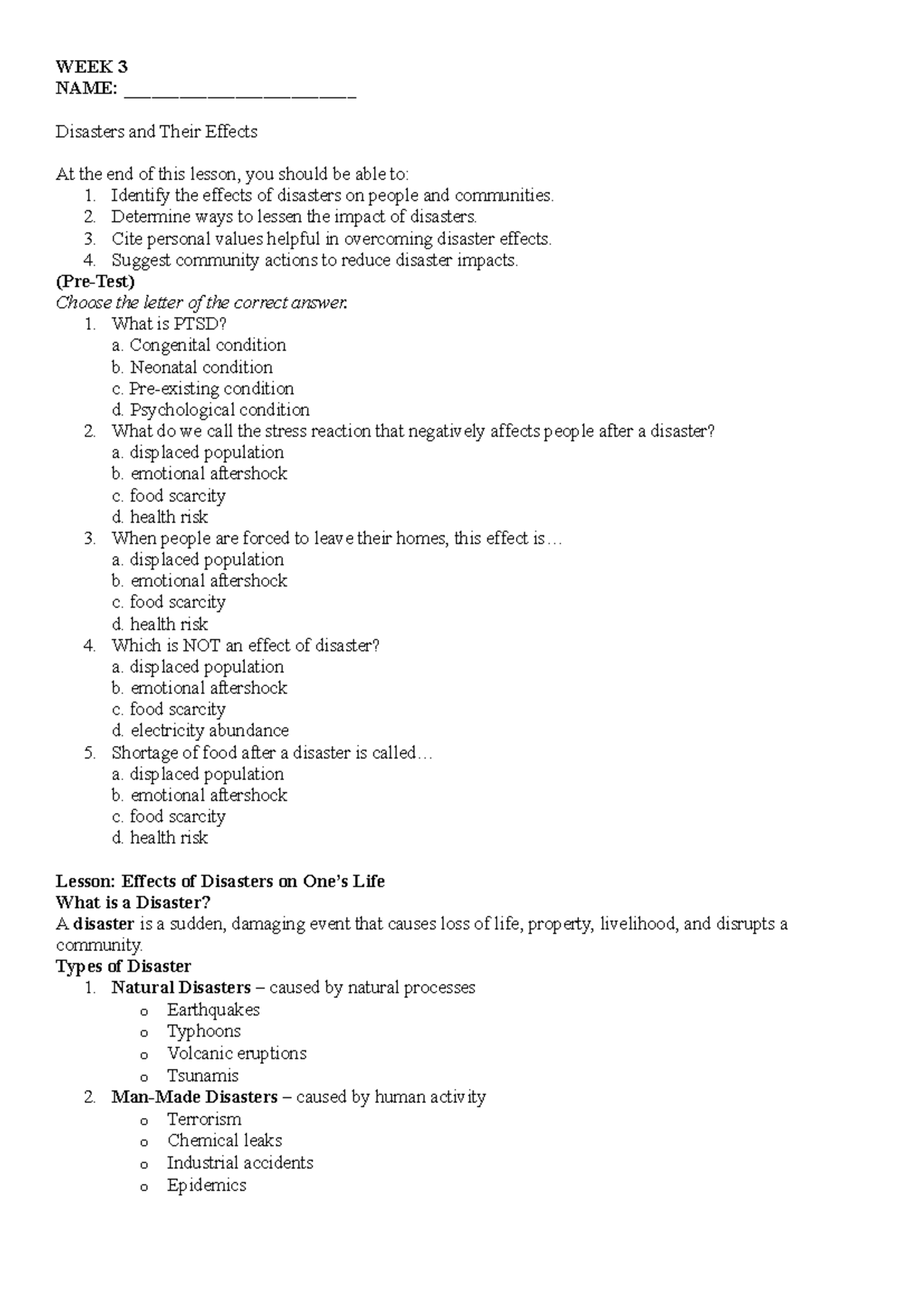 DRRR-3 Lesson: Understanding Disasters and Their Effects - Studocu