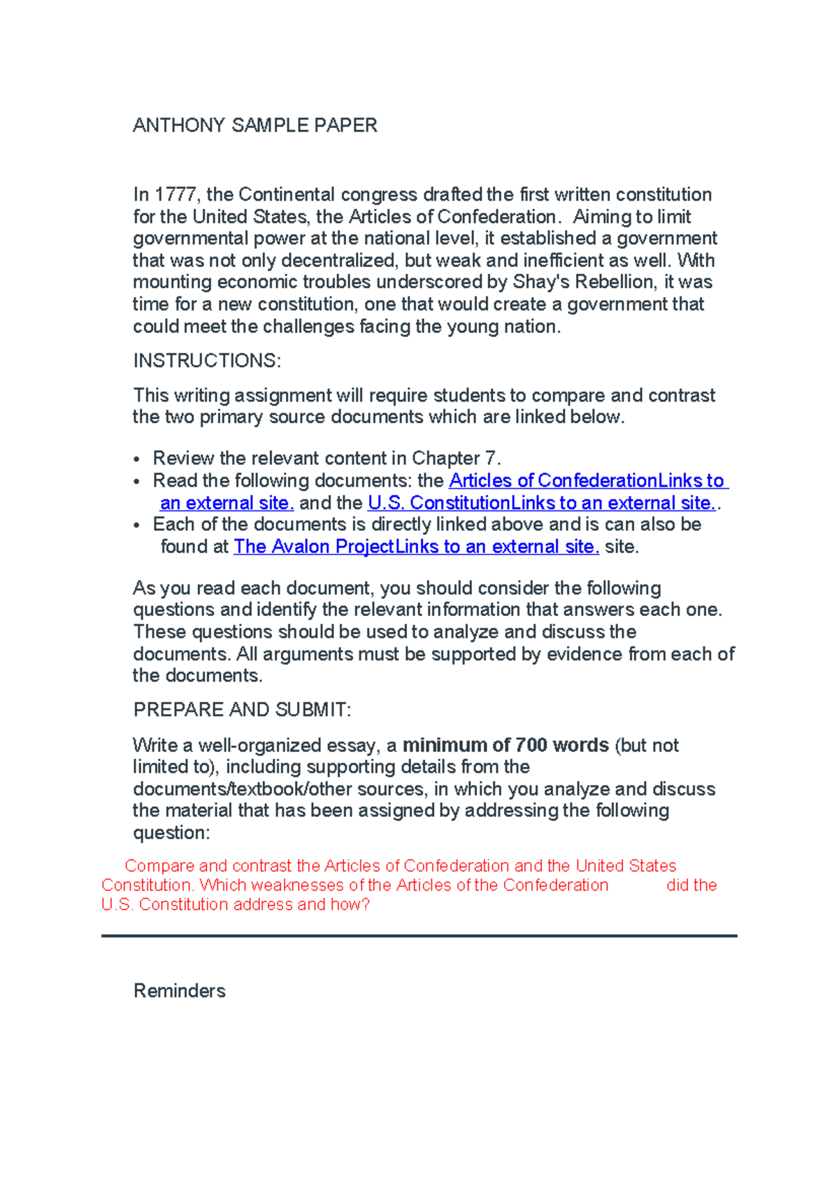 HIST 101: Compare & Contrast the Articles of Confederation & U.S ...