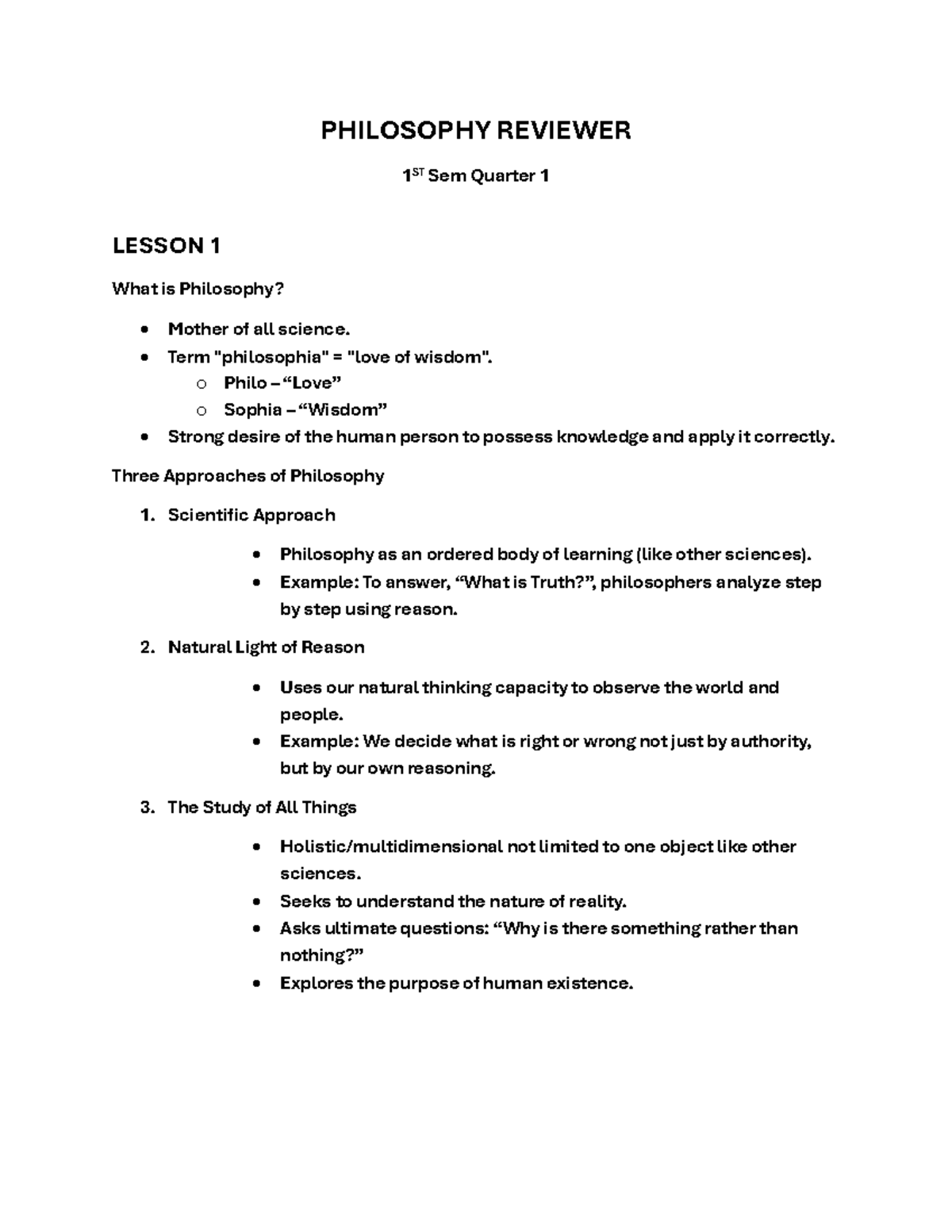 PHIL 101: Philosophy Reviewer 1st Sem - Key Concepts & Theories - Studocu