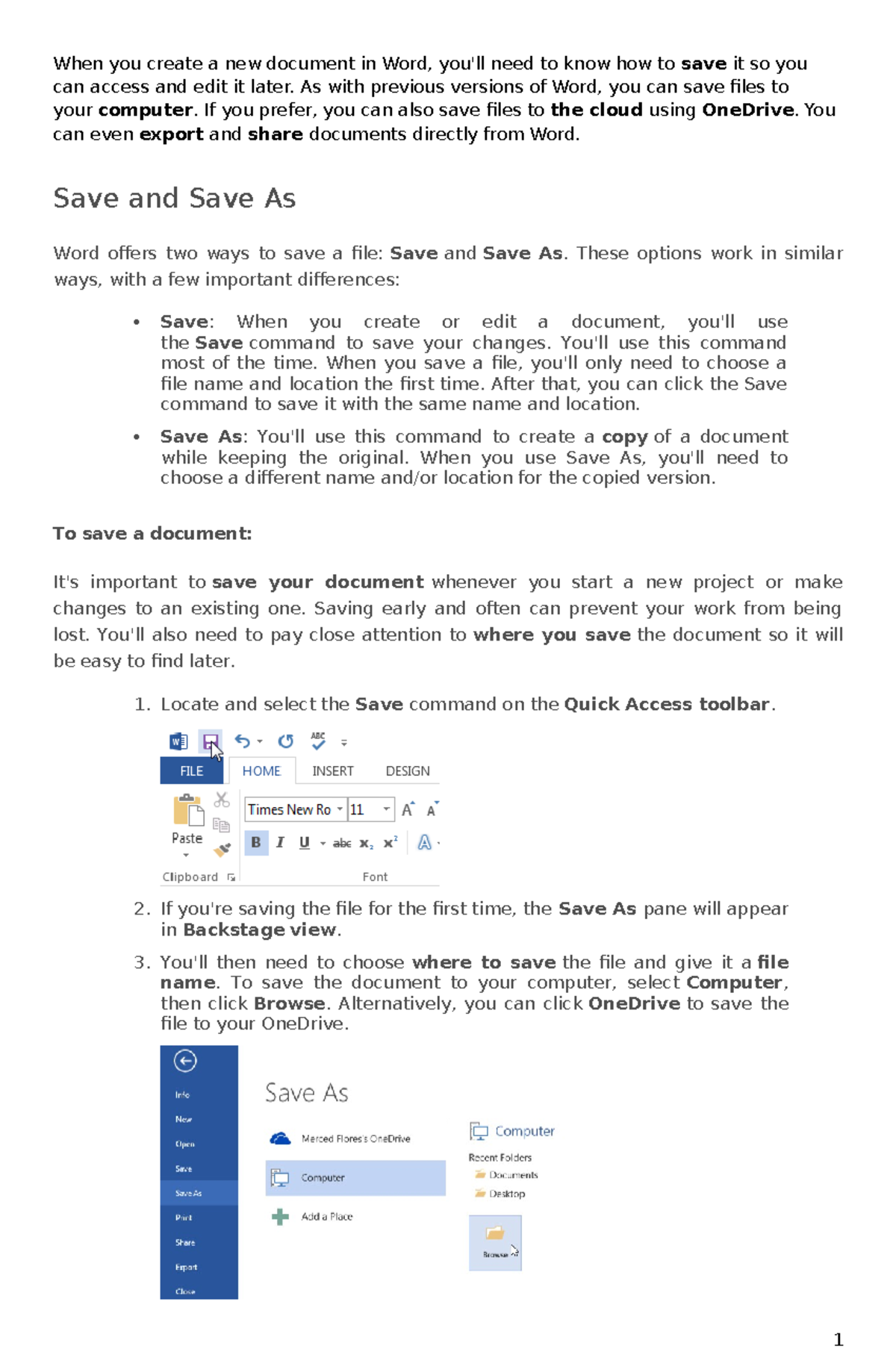 1- Saving and Sharing Documents - When you create a new document in ...