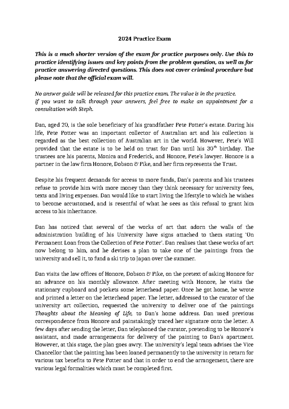 2024 Practice Exam: Legal Issues in Trusts and Property Law - Studocu