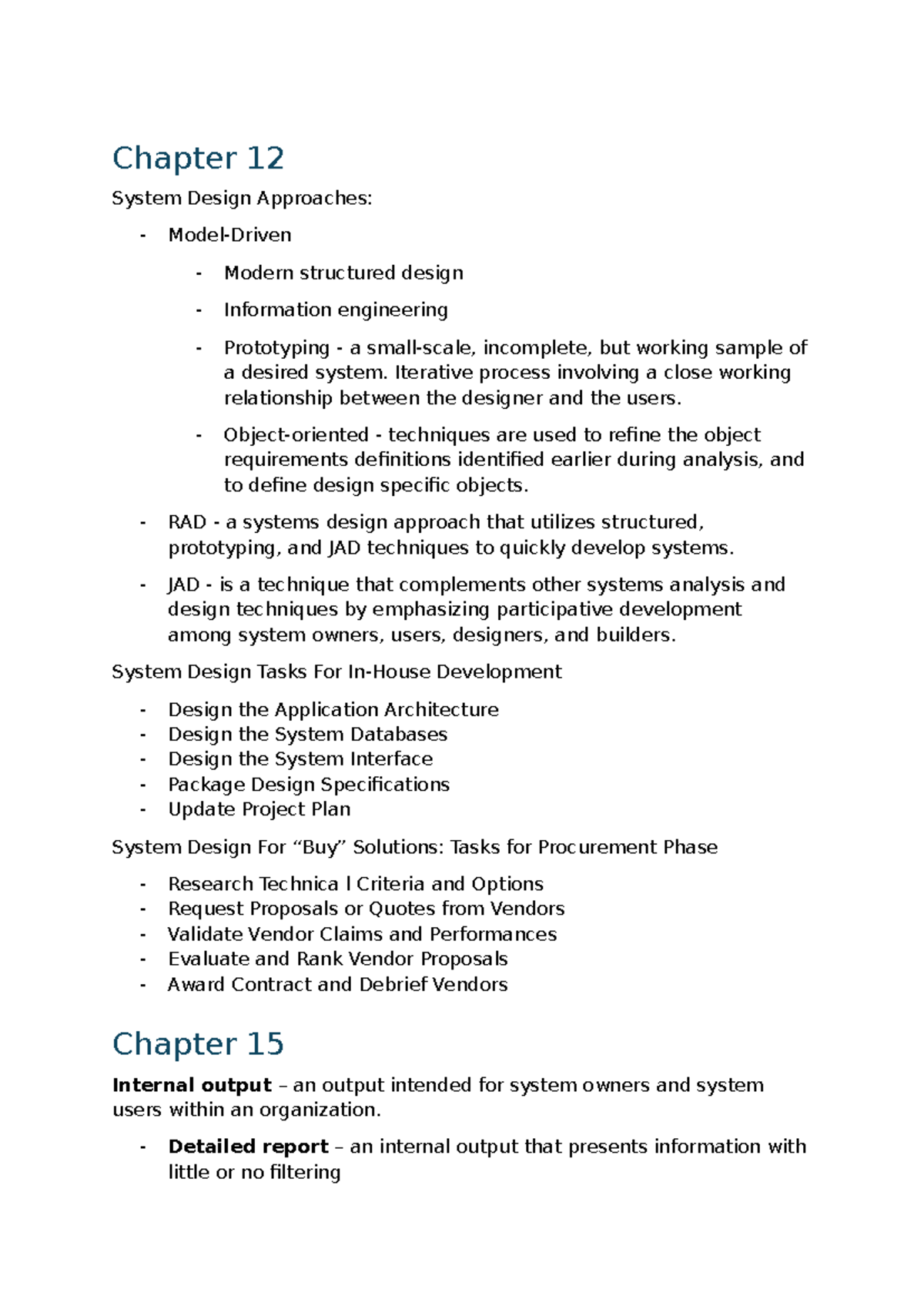 Chapter 12 & 15 System Design Approaches: Semester Test Summary - Studocu