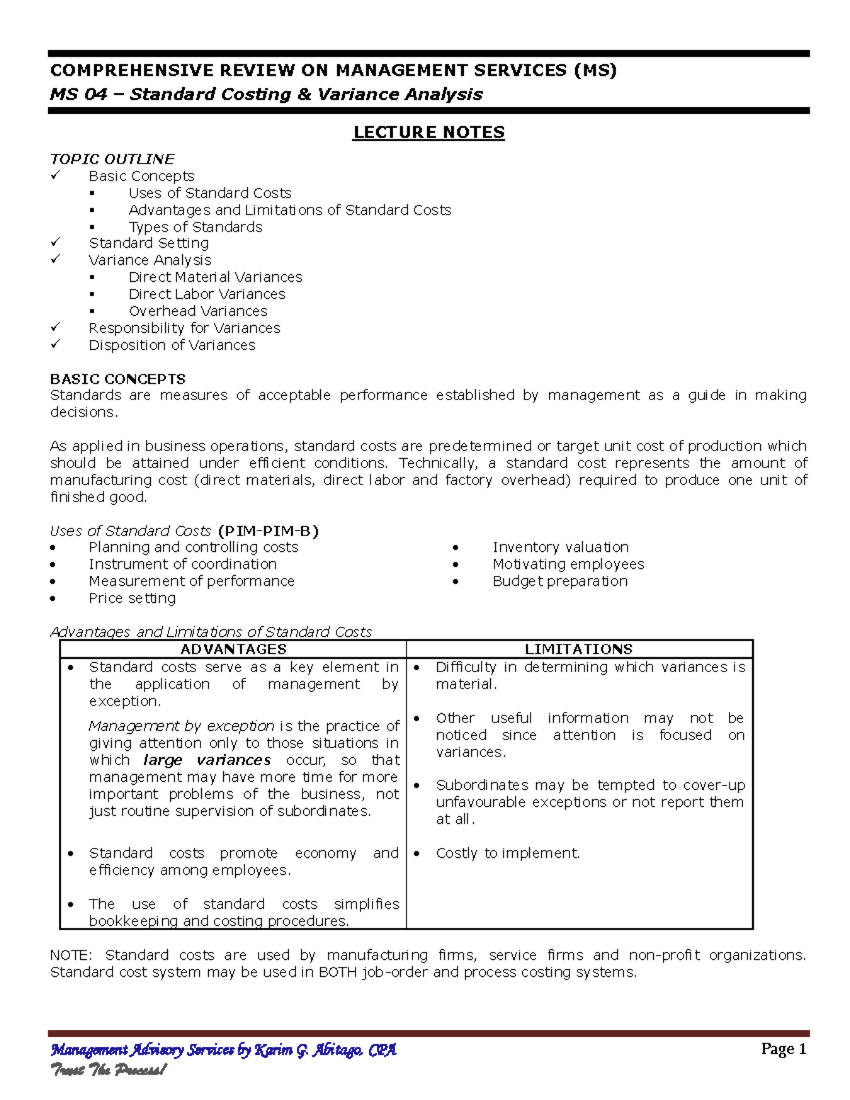 04 Standard Costing Variance Analysis - Management Advisory Services by ...