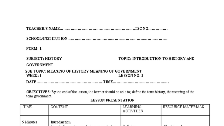 HIS 101: Lesson 1 - Introduction to History and Government - Studocu