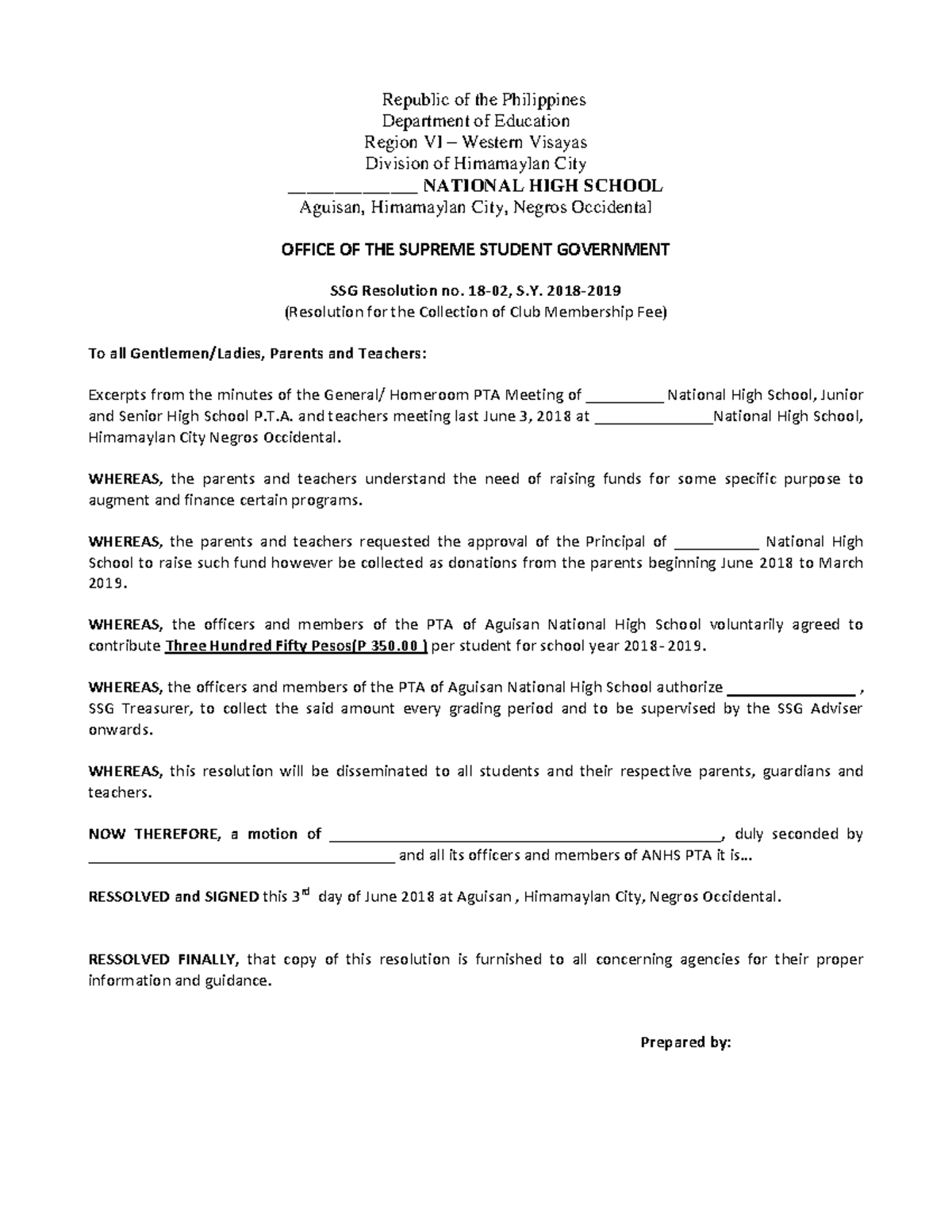 Pta-resolution compress - Republic of the Philippines Department of ...