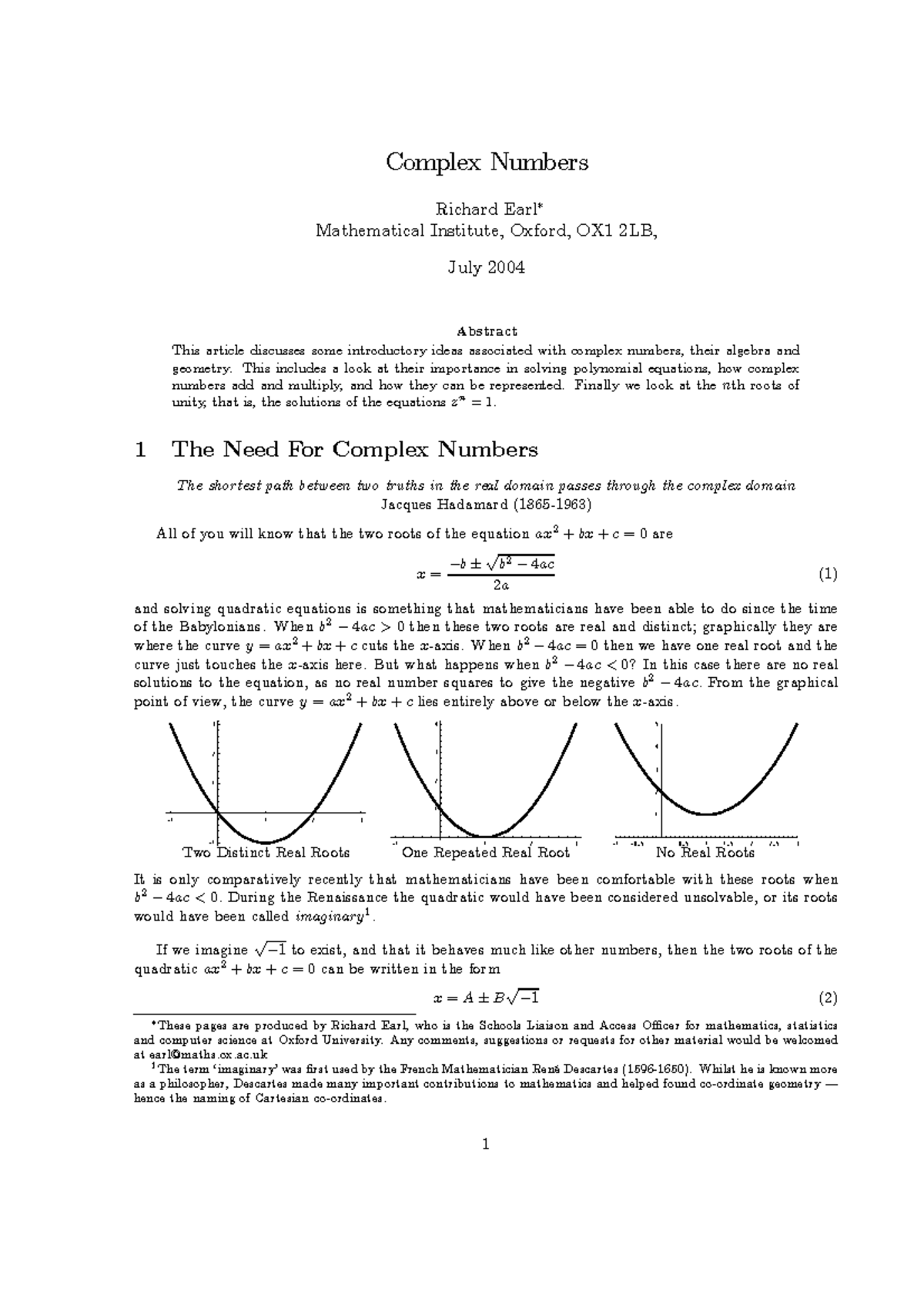 Complex Numbers: An Introductory Study on Algebra & Geometry - Studocu