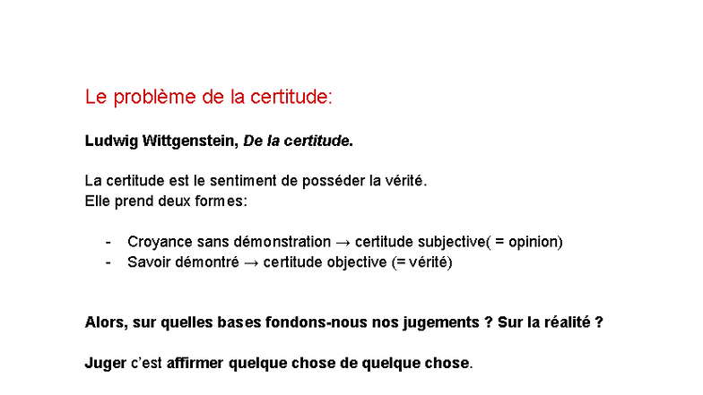 Juger: Cours sur la Certitude et le Savoir en Philosophie - Studocu
