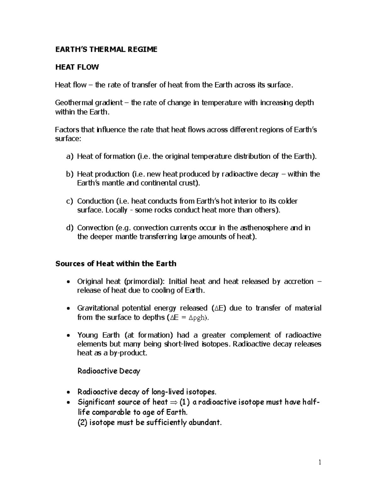 Heat Flow - THERMAL REGIME Overview and Key Concepts - Studocu