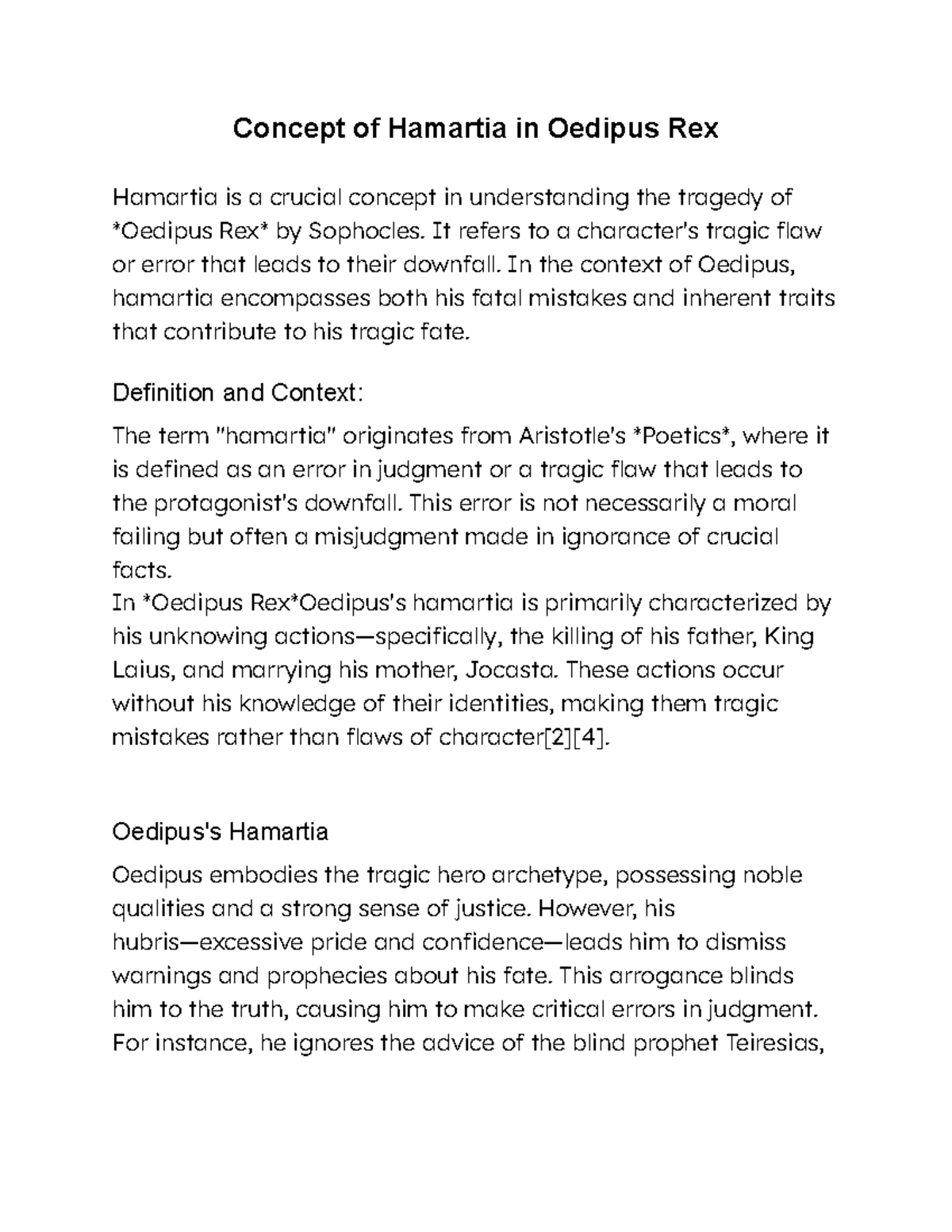 Hamartia in *Oedipus Rex*: Tragic Flaws & Their Consequences - Studocu