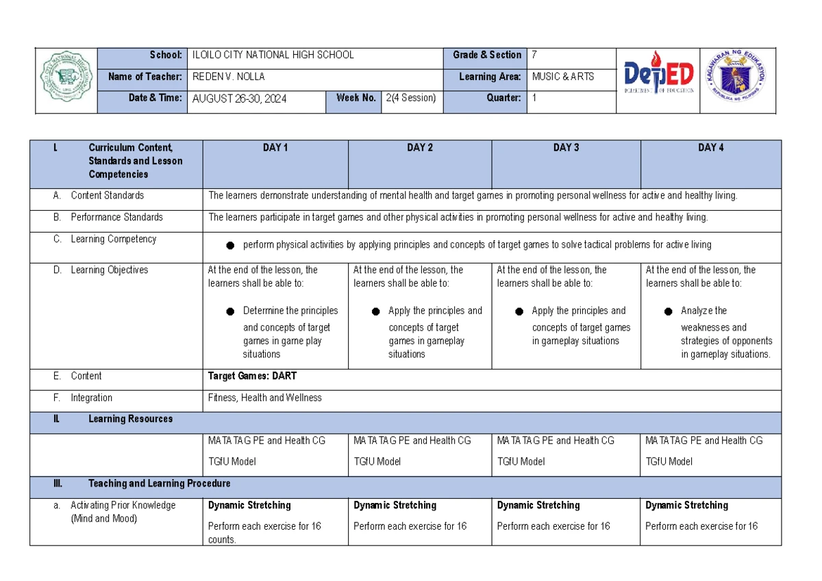 Q1 LE PE Health Grade 7: Mental Health & Wellness Curriculum - Studocu