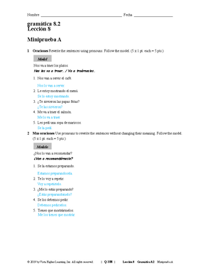 Spanish Lessons 2.1-2.3 - gramática 2. Lección 2 Miniprueba A 1 Verbos ...