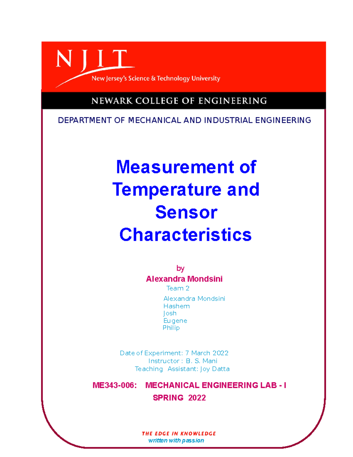 ME343 Lab 5: Measurement of Temperature and Sensor Characteristics ...