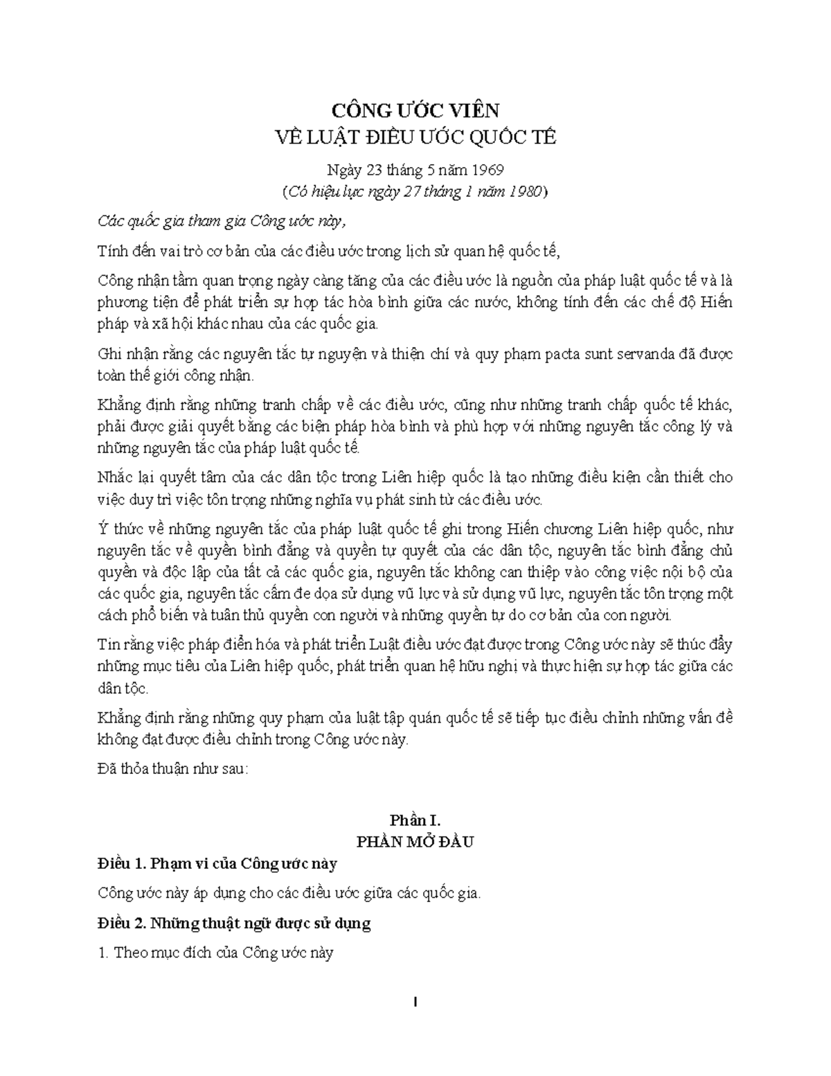 Công ước Viên 1969 về Luật Điều ước Quốc tế: Tóm tắt và Phân tích - Studocu