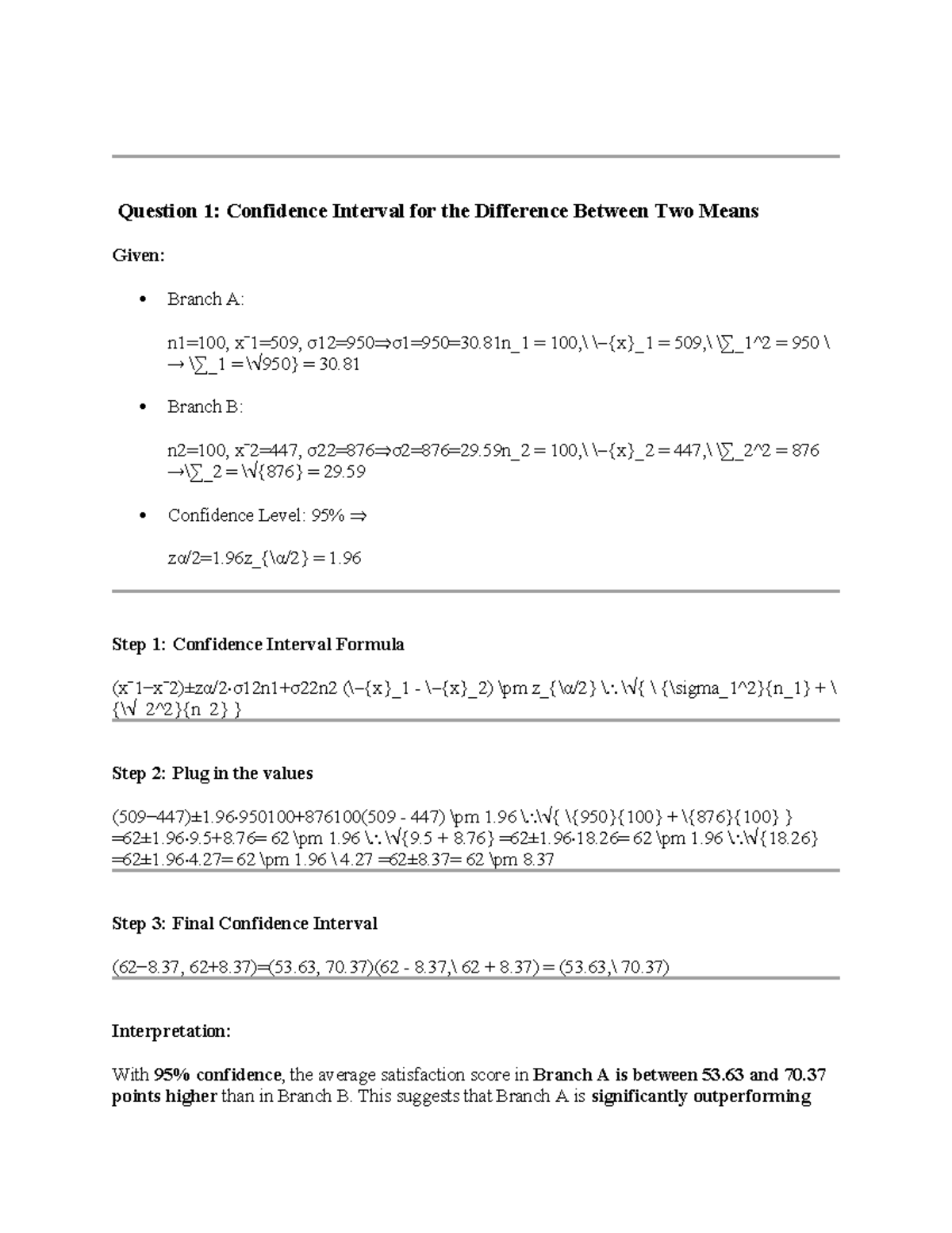 Assignment 2: Confidence Intervals & Probability Distributions ST301 ...