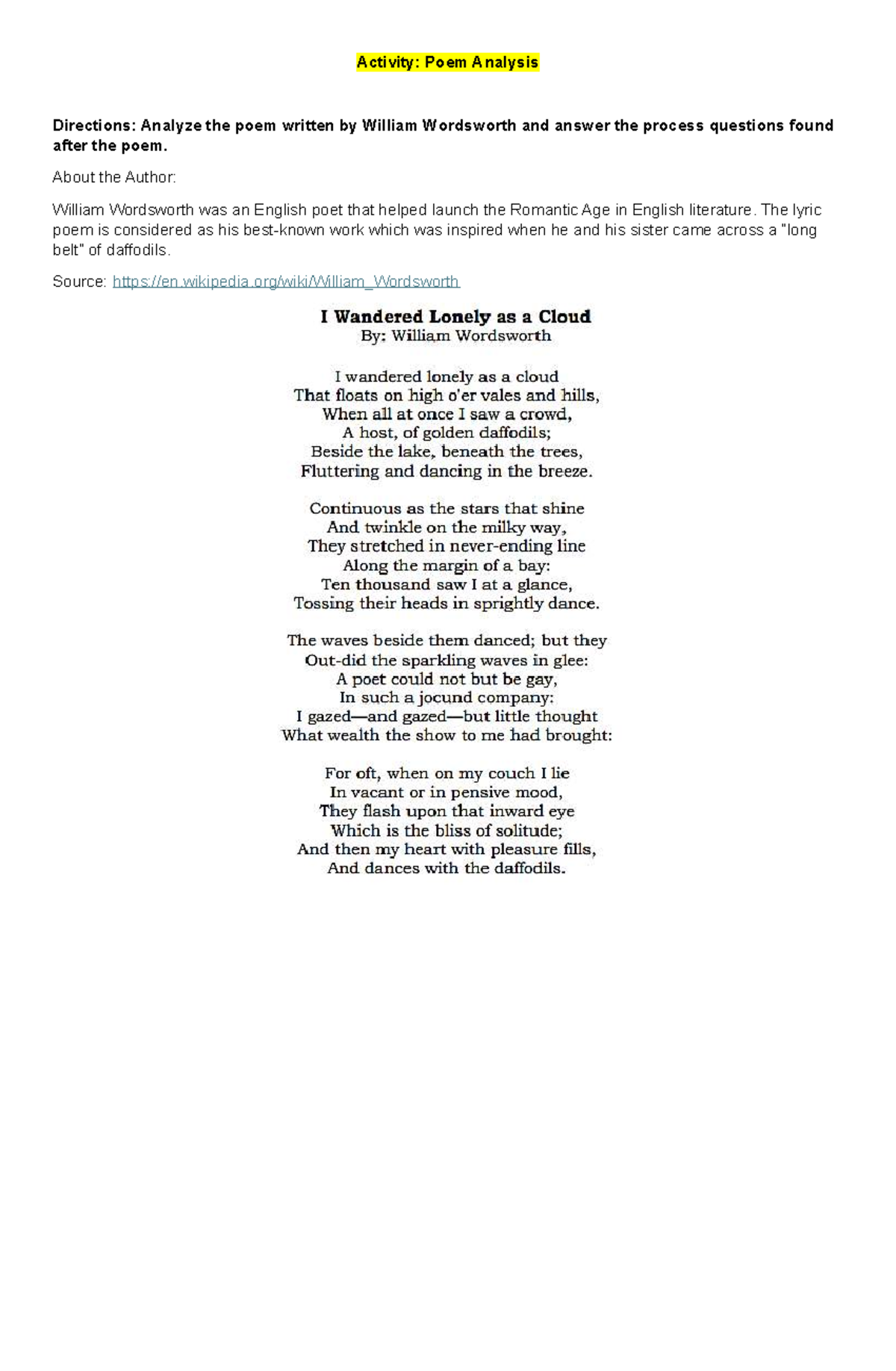 COR 9 Q4 Poem Analysis Activity - Bachelor of Secondary Education ...