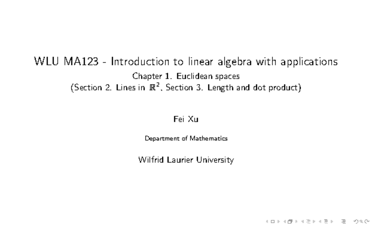 WLU MA123 Linear Algebra Applications: Chapter 1 - Euclidean Spaces ...