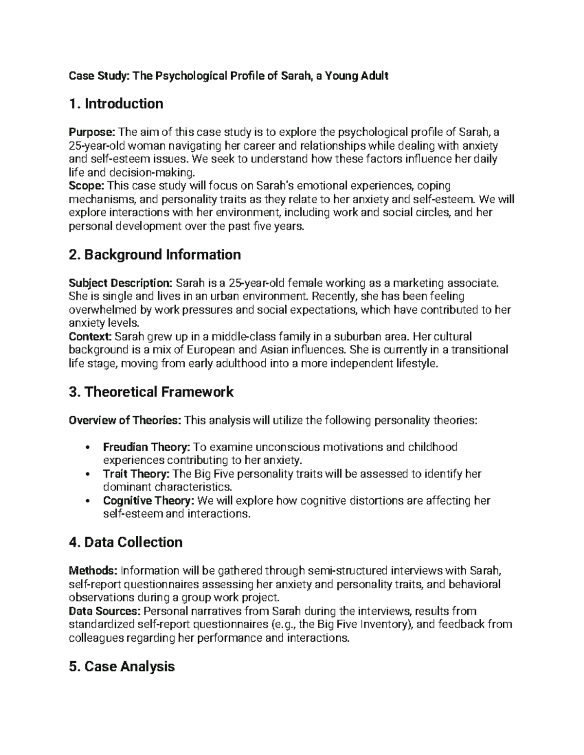 PSYCH 201: Case Study on Sarah's Anxiety and Self-Esteem Issues - Studocu