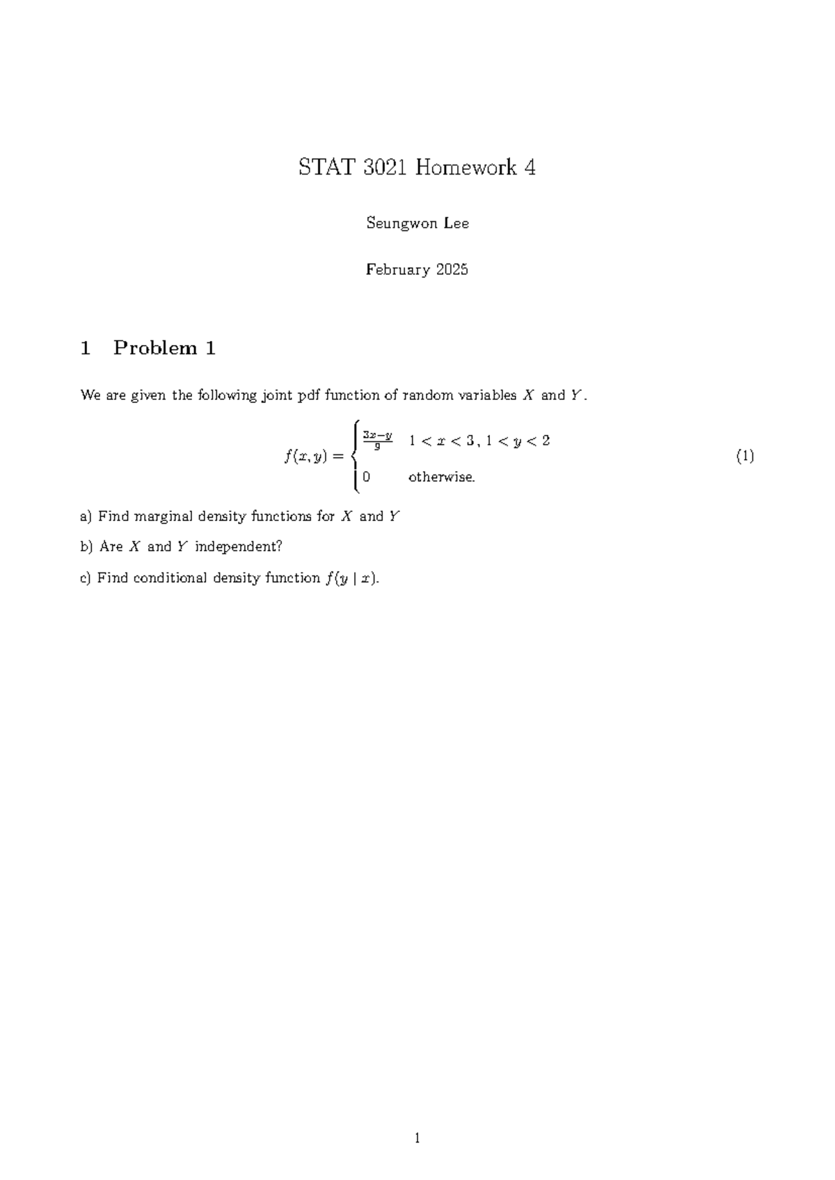 STAT 3021 Homework 4 - STAT 3021 - STAT 3021 Homework 4 Seungwon Lee ...