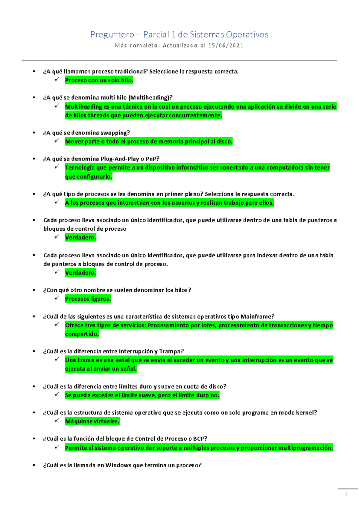 Preguntero Sistemas Operativos Parcial 1 - Preguntero – Parcial 1 de Sistemas Operativos Más ...