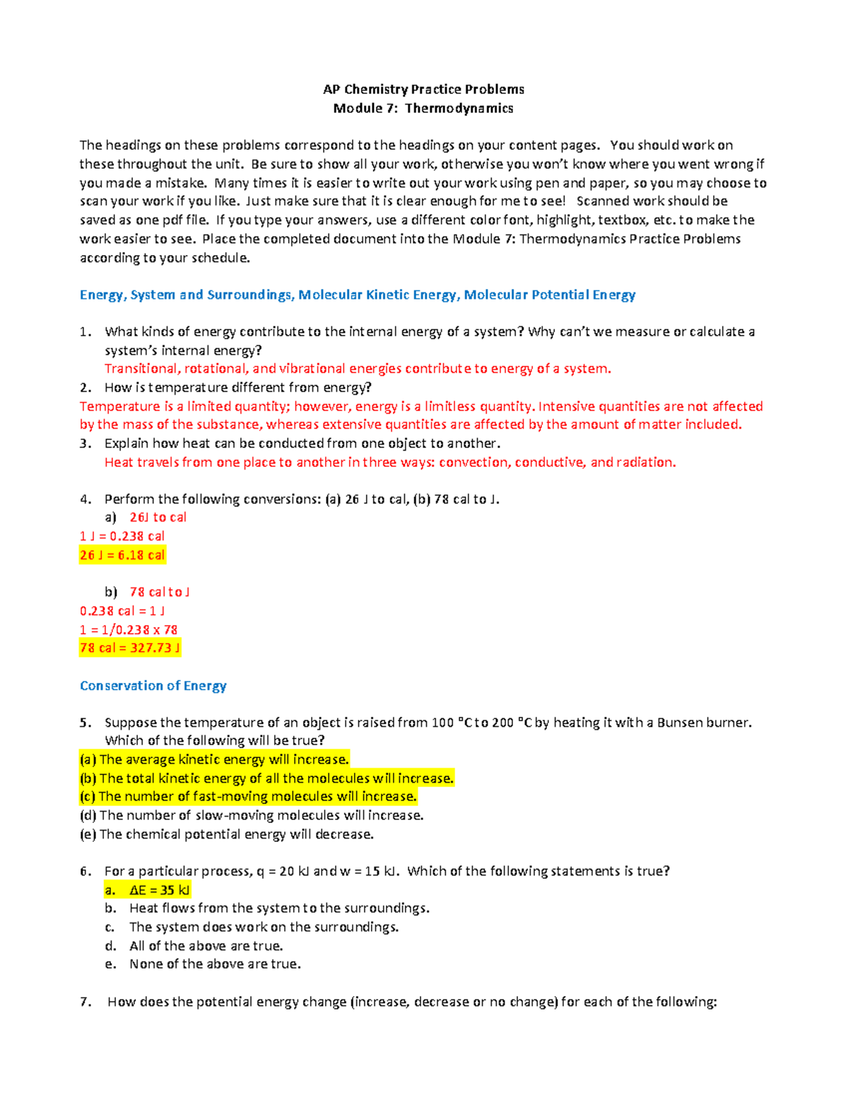 Chem Practice Problems - AP Chemistry Practice Problems Module 7 ...
