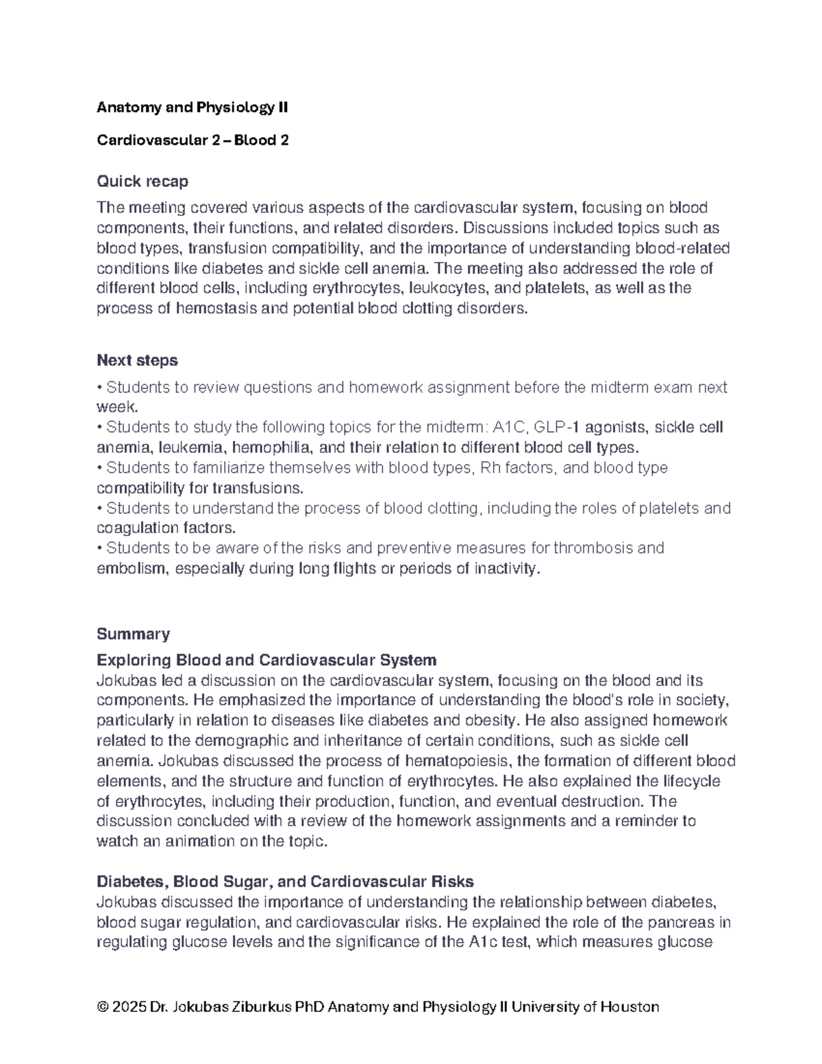 Anatomy & Physiology II: Cardiovascular System & Blood Disorders ...