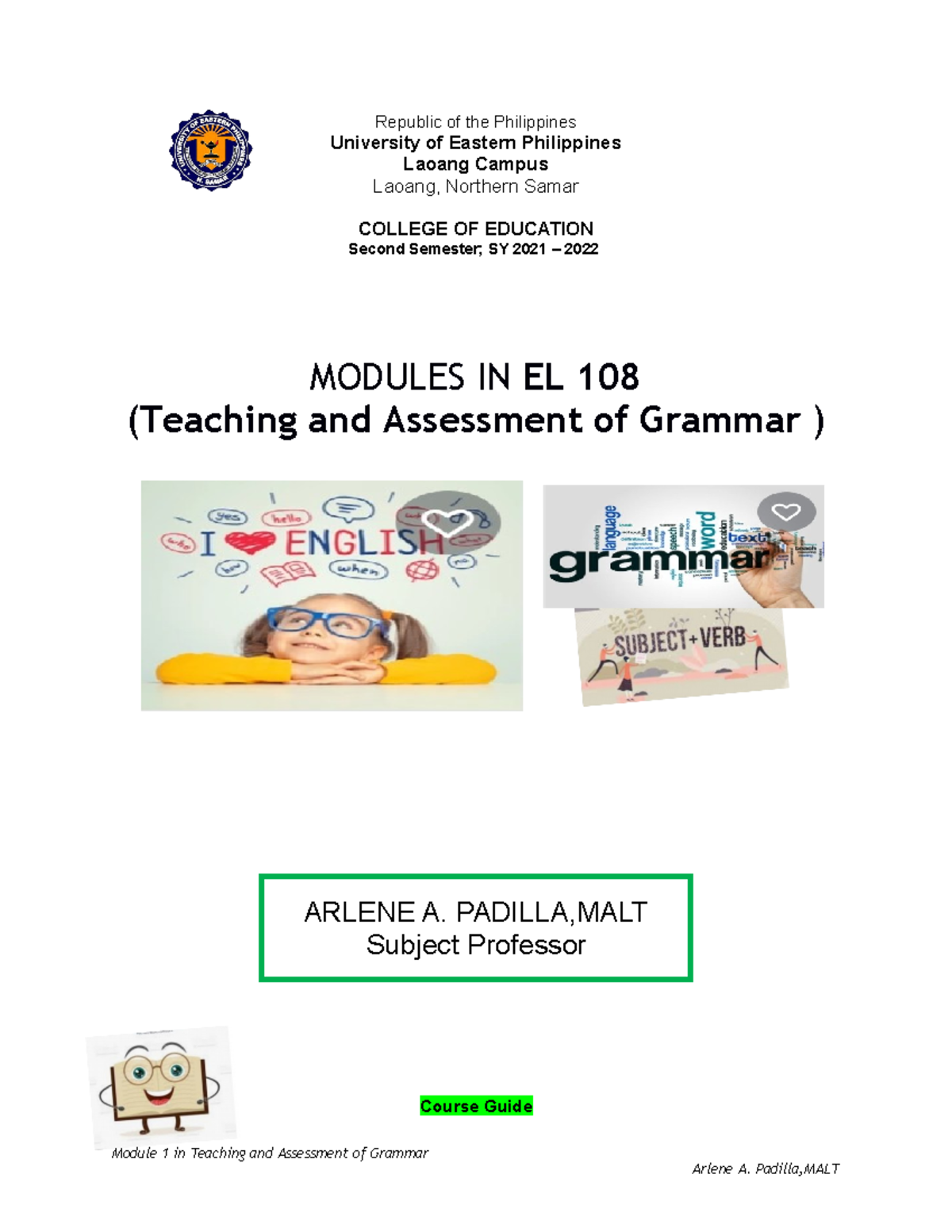 Module 1: Teaching & Assessment of Grammar - EL 108 Guide - Studocu