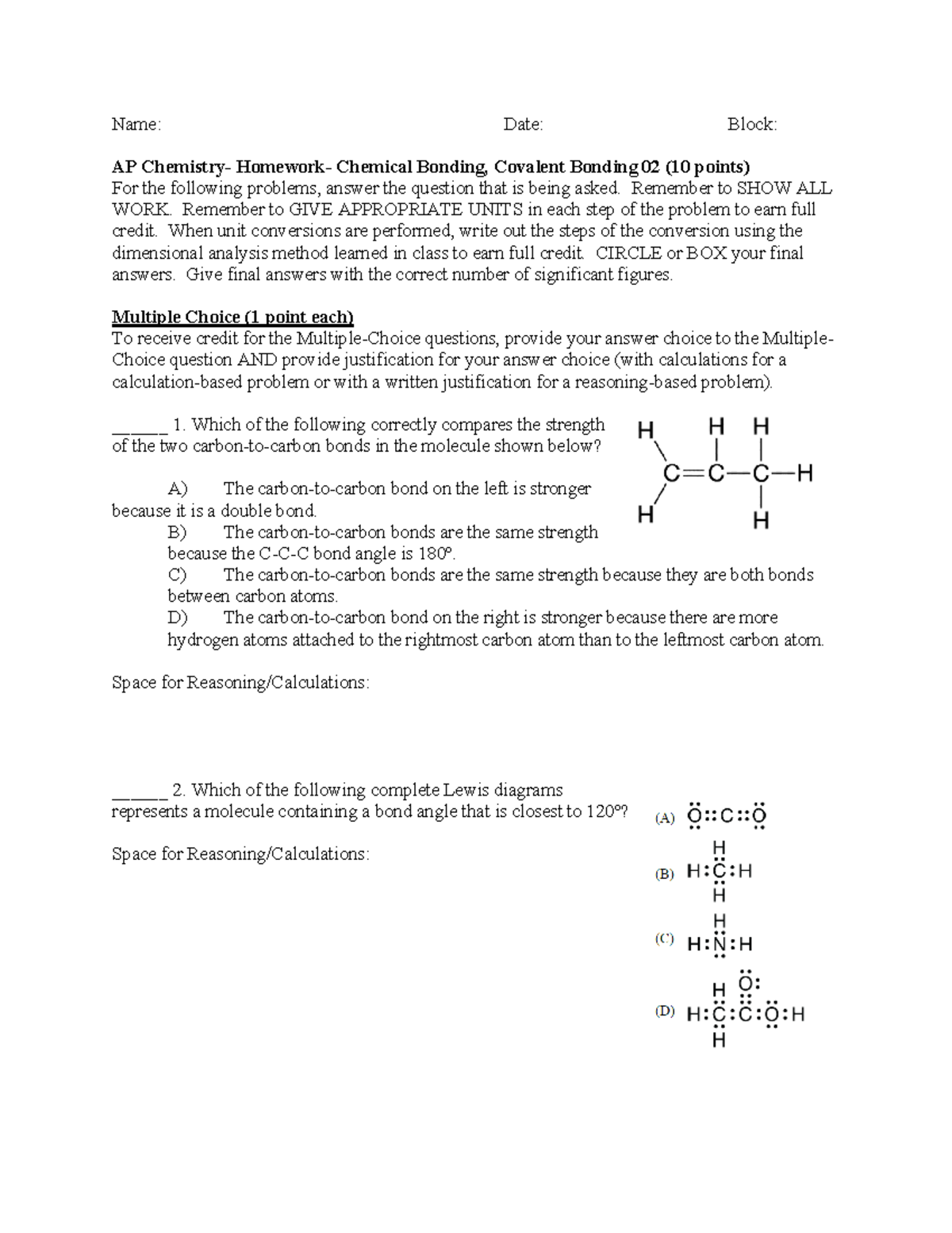 AP CHEM 02: Covalent Bonding Homework & Problem Set Guide - Studocu