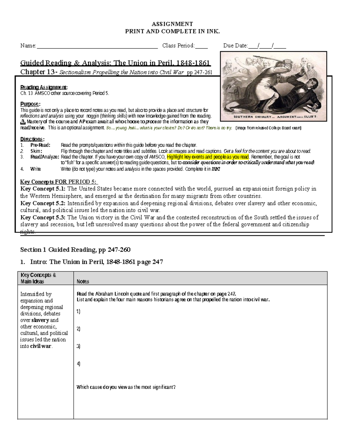 APUSH AMSCO 13 Reading Guide: Analyzing Sectionalism & Civil War - Studocu