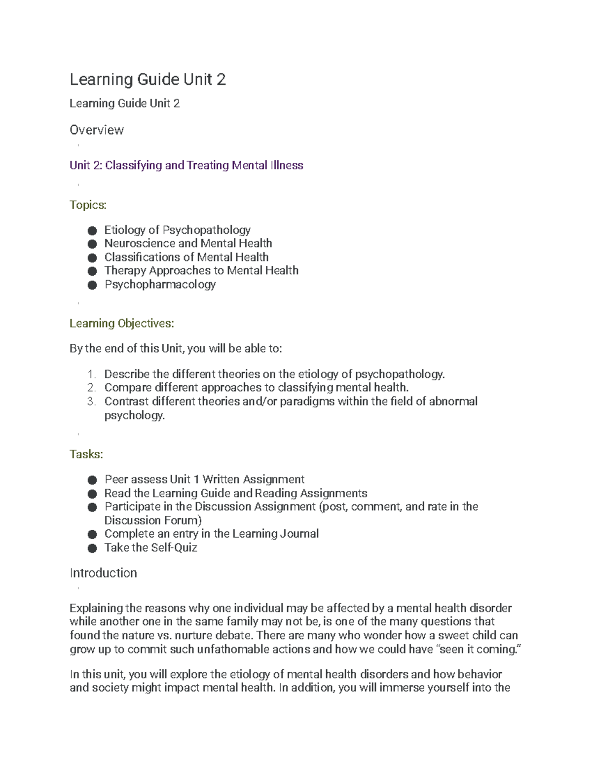 Learning Guide Unit 2 - Compare different approaches to classifying ...