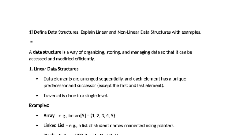DSA Question Bank: Data Structures & Algorithms Overview - Studocu