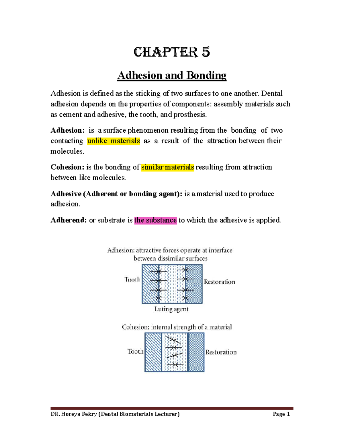 Chapter 5 adhesion - Chapter 5 Adhesion and Bonding Adhesion is defined ...