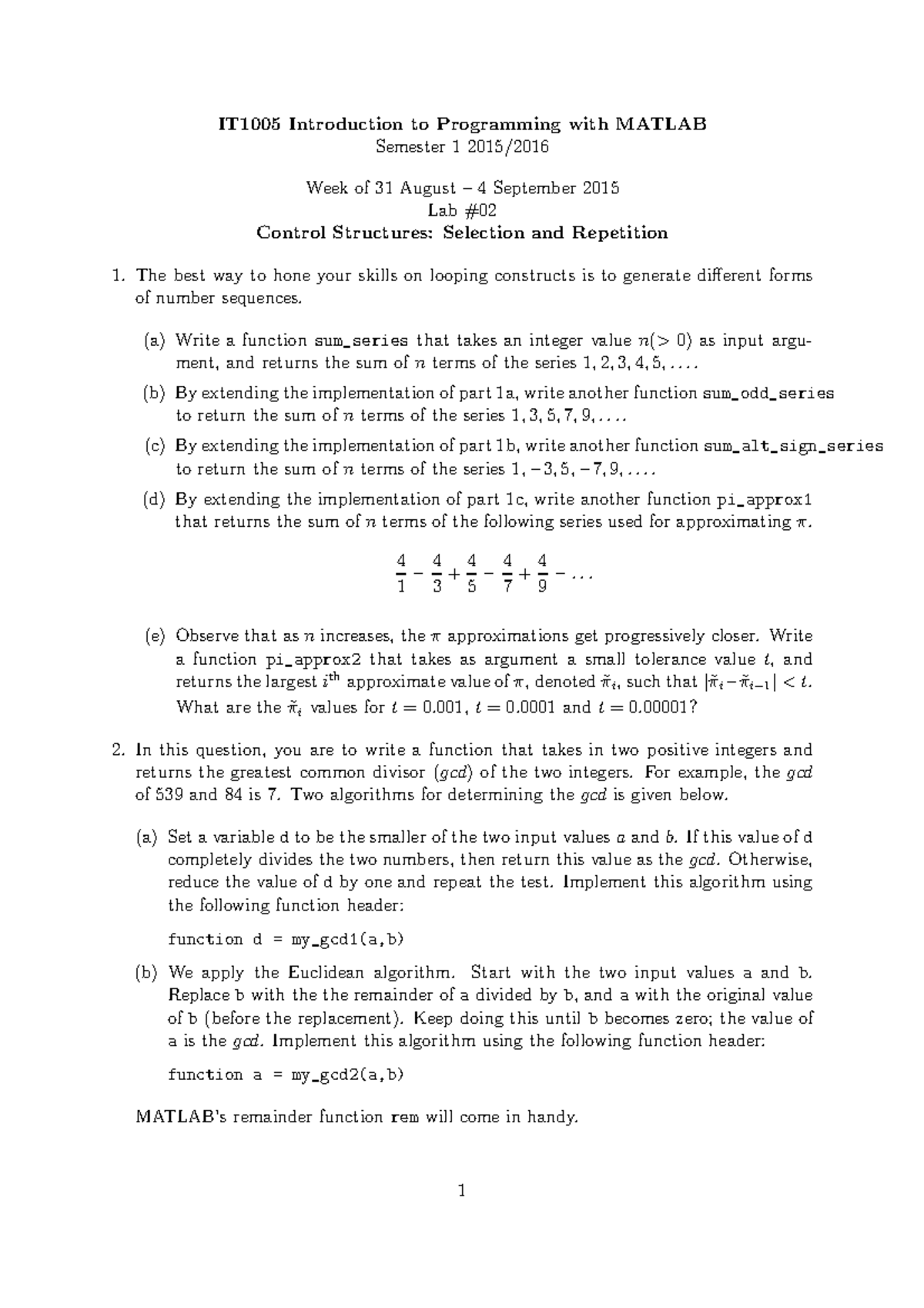 Lab02 - Control Structures: Selection and Repetition - IT1005 Introduction to Programming with ...