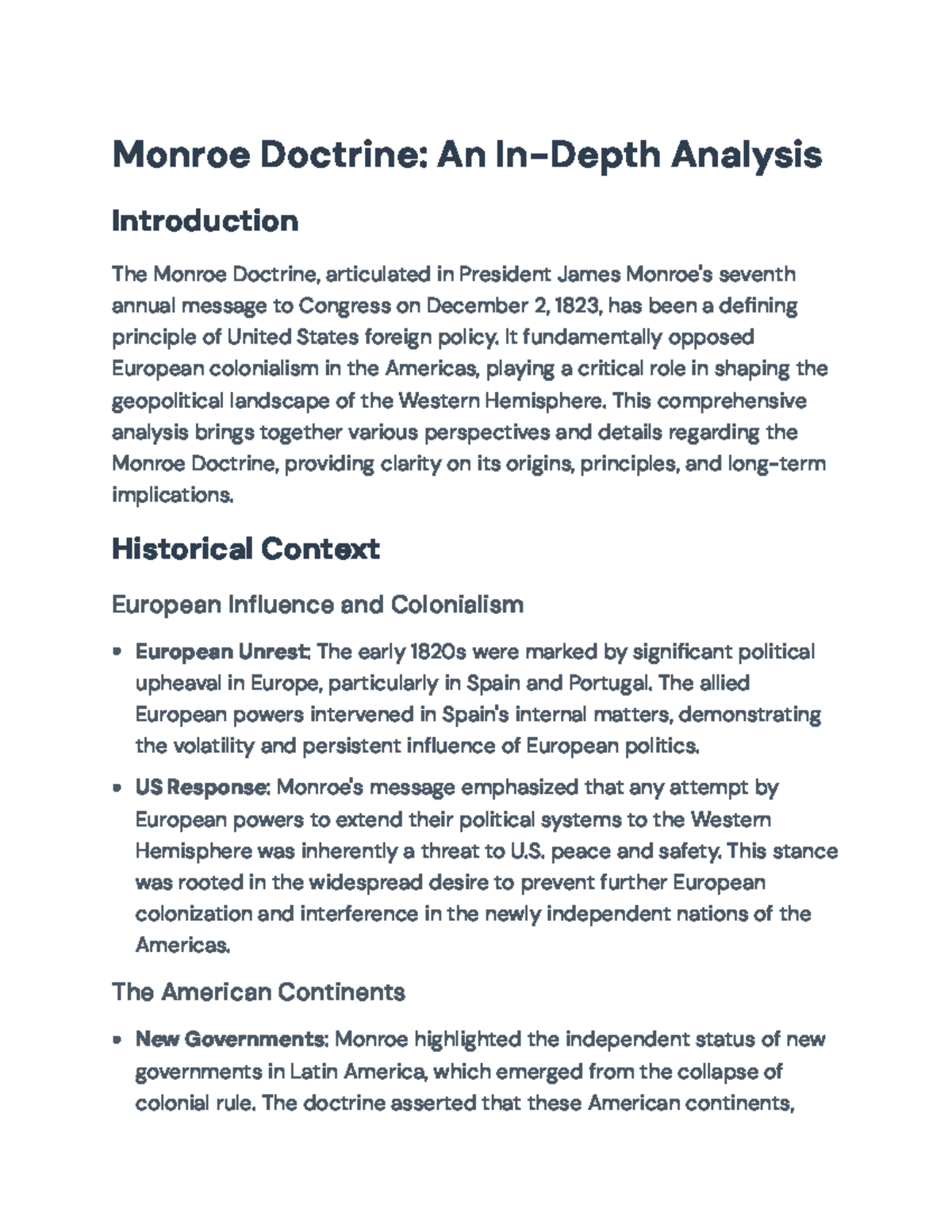 Monroe Doctrine Analysis: Foundations, Principles, and Implications ...
