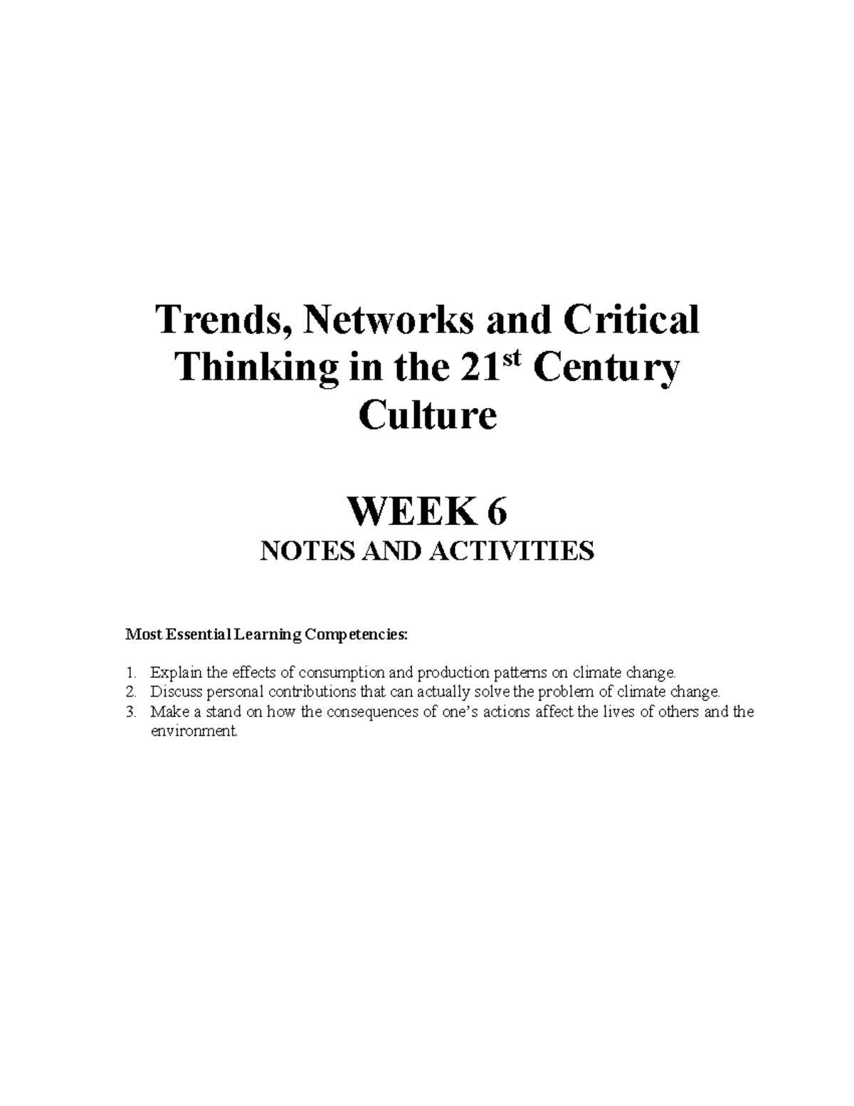 TNCT 21st Century Culture Week 6: Climate Change Insights and ...