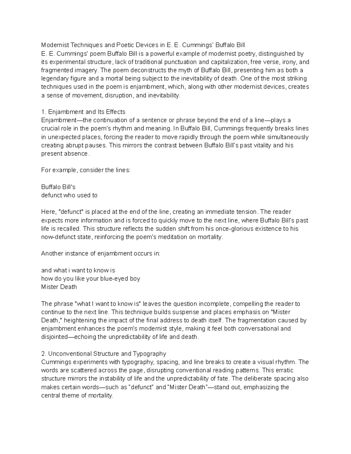 Modernist Poetic Analysis: E. E. Cummings’ "Buffalo Bill" Techniques ...
