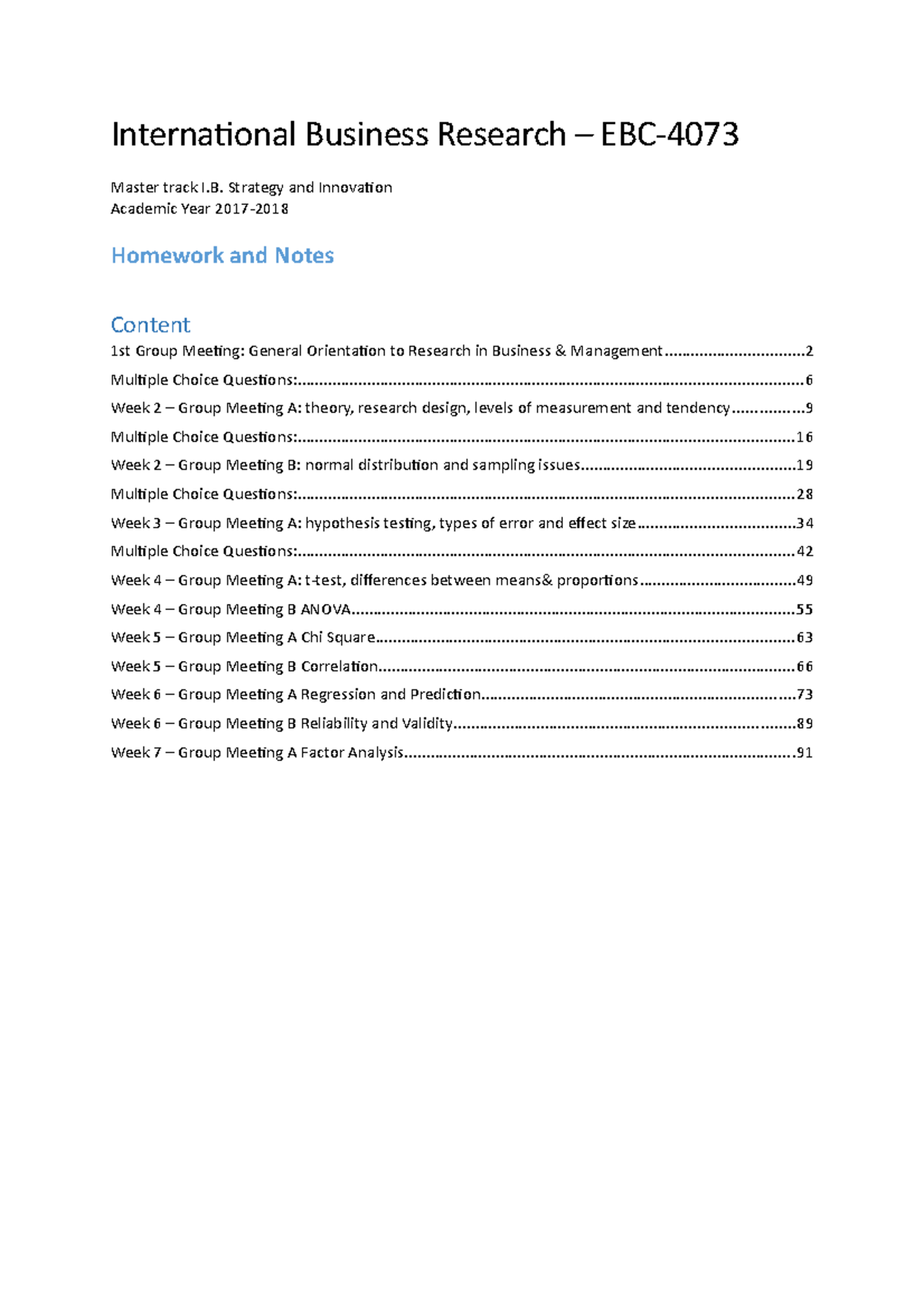 Summary IBR - Master track I. Strategy and Innovation Homework and ...