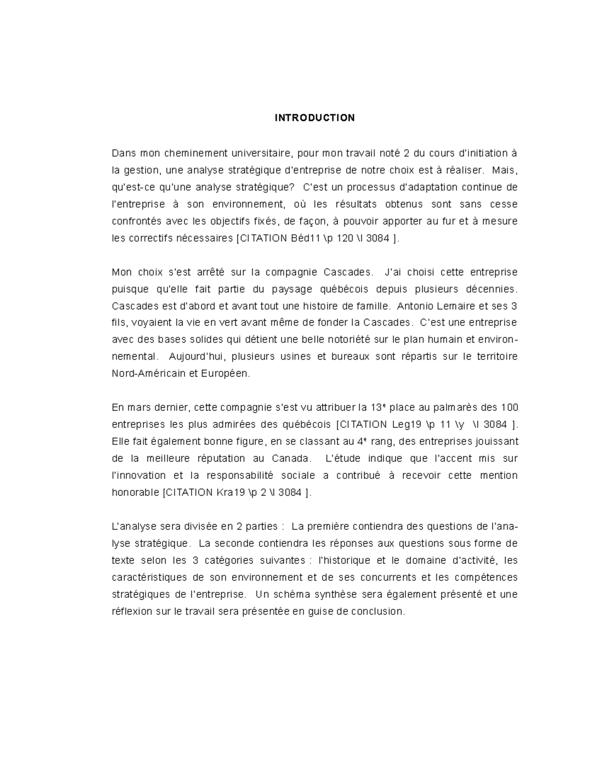 ADM1002 TN2 - Analyse stratégique: Cascades - INTRODUCTION Dans mon ...